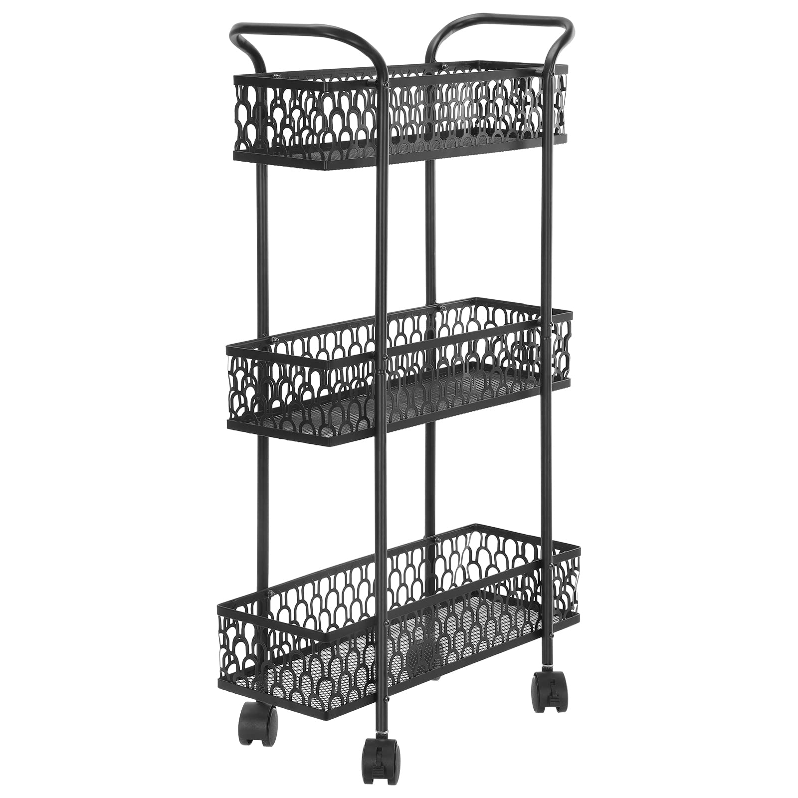 Slim Storage Cart with Wheels?3 Tier Metal Rolling Storage Organizer ...
