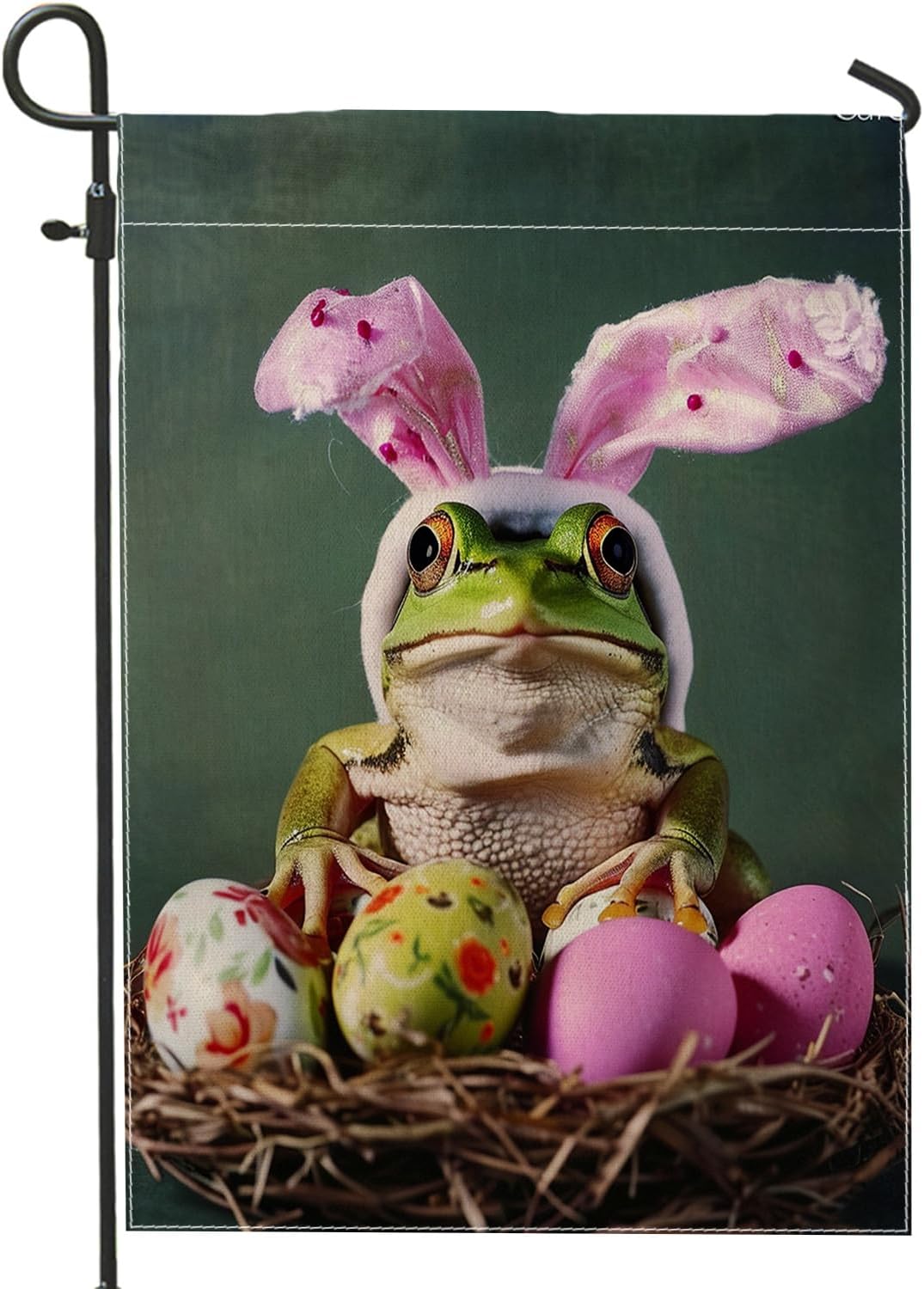 Amazon.com : Easter frog garden flag funny animal with rabbit ear ...