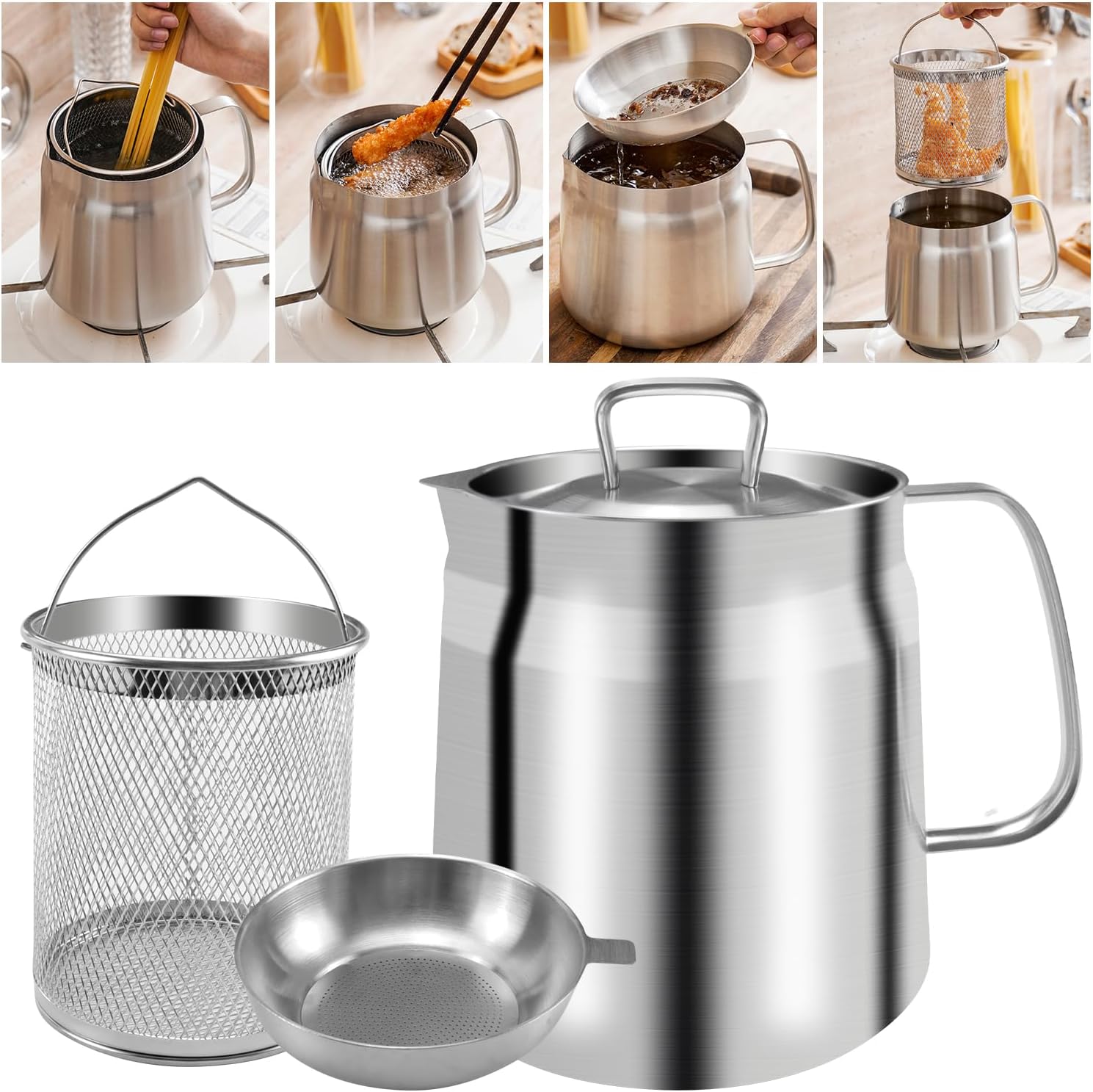 Amazon.com: 68oz 304 Stainless Steel Oil Filter Pot, Abnaok Large ...