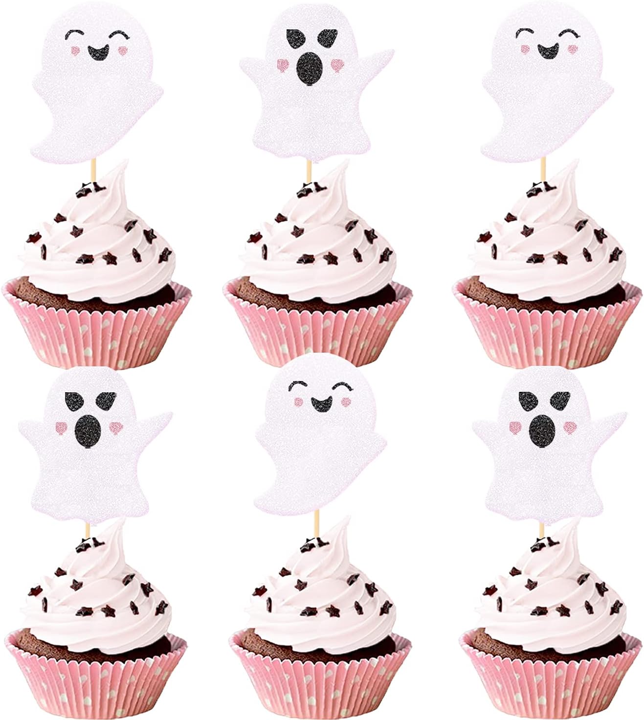 Amazon.com: 24Pcs Glitter Ghost Cupcake Toppers,Pink Halloween Baby ...