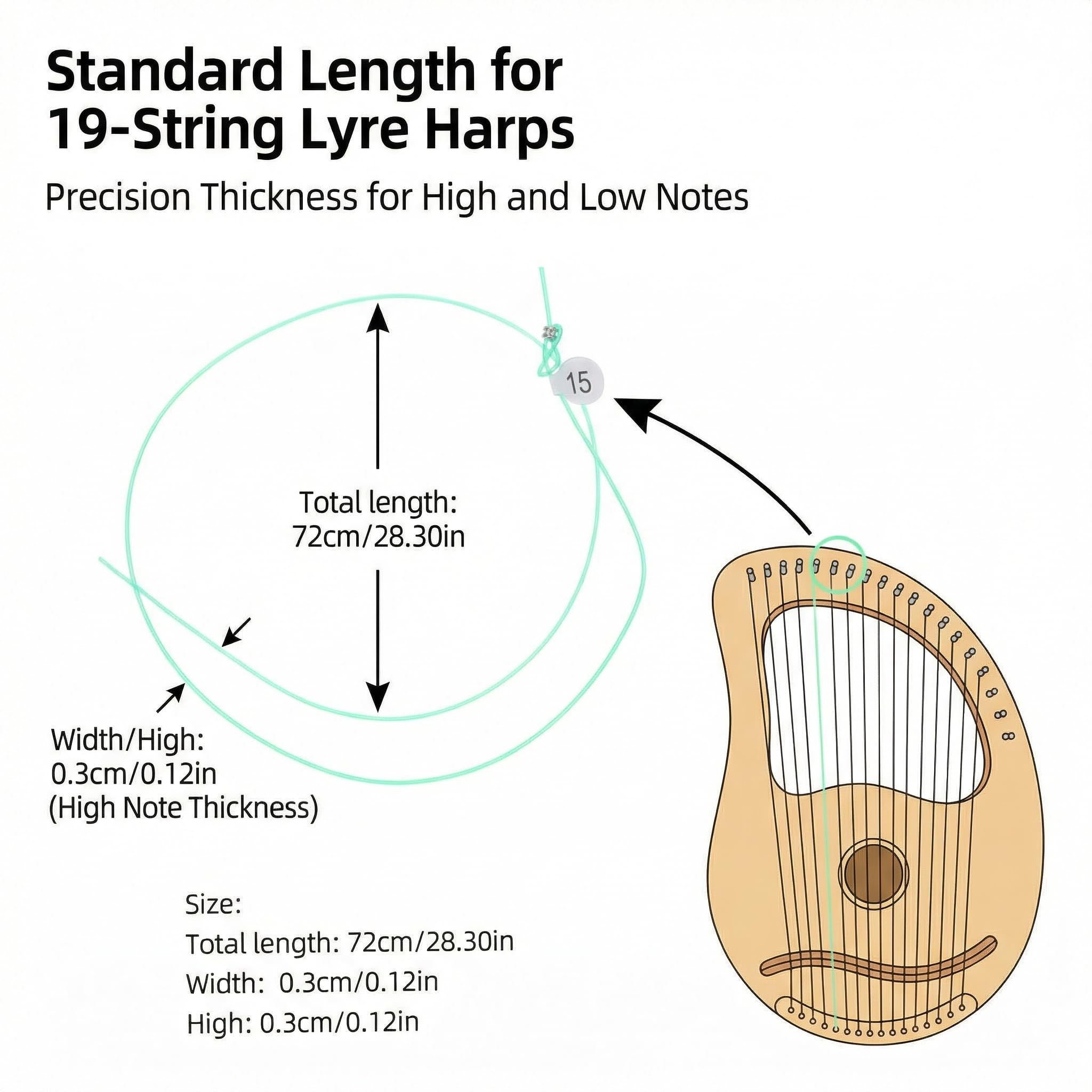 Snapklik.com : 19 String Nylon Harp Strings For Lyre And Small Harp ...