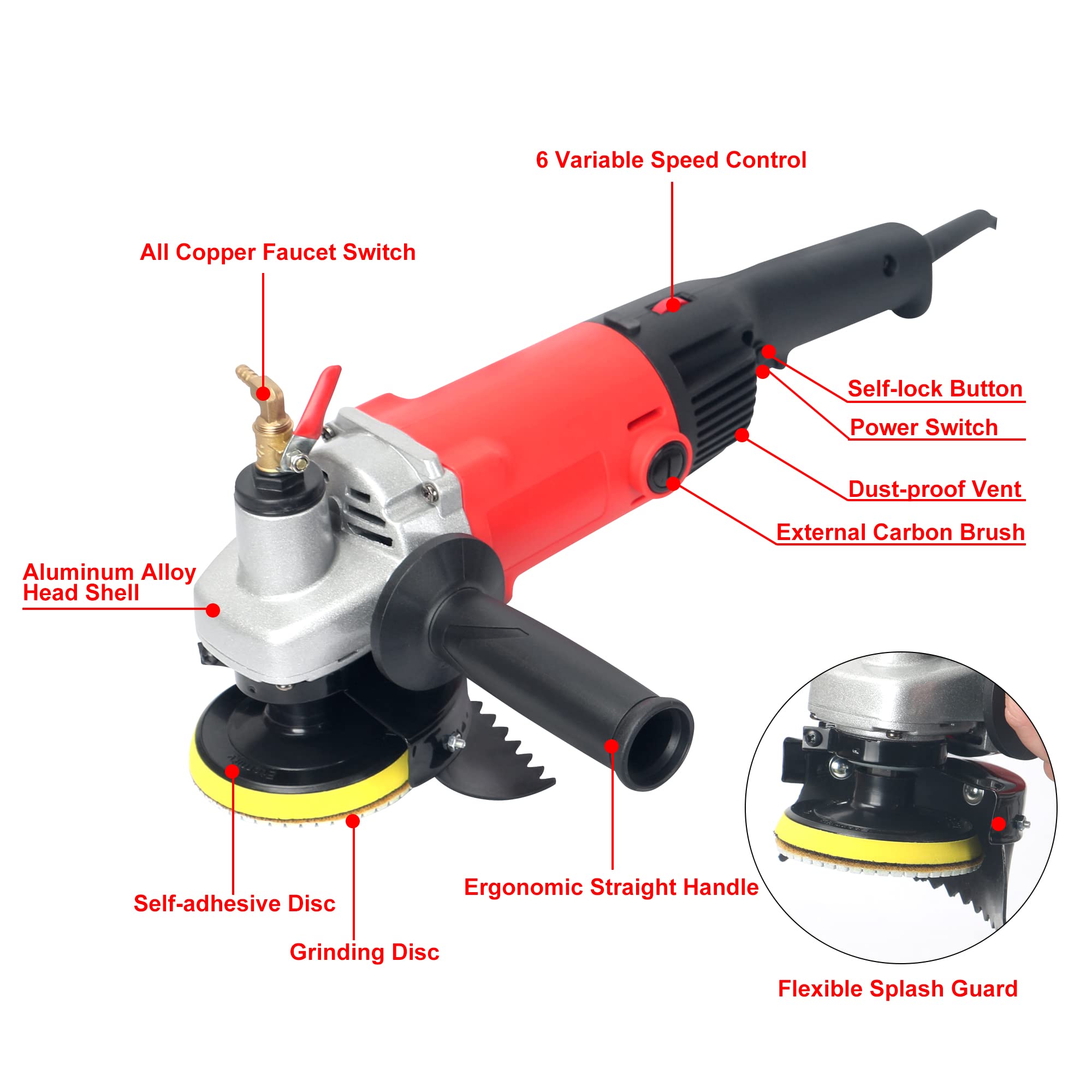 Wet Polisher 1400W with Leakage Protection,4 Inch Stone Wet Buffer ...