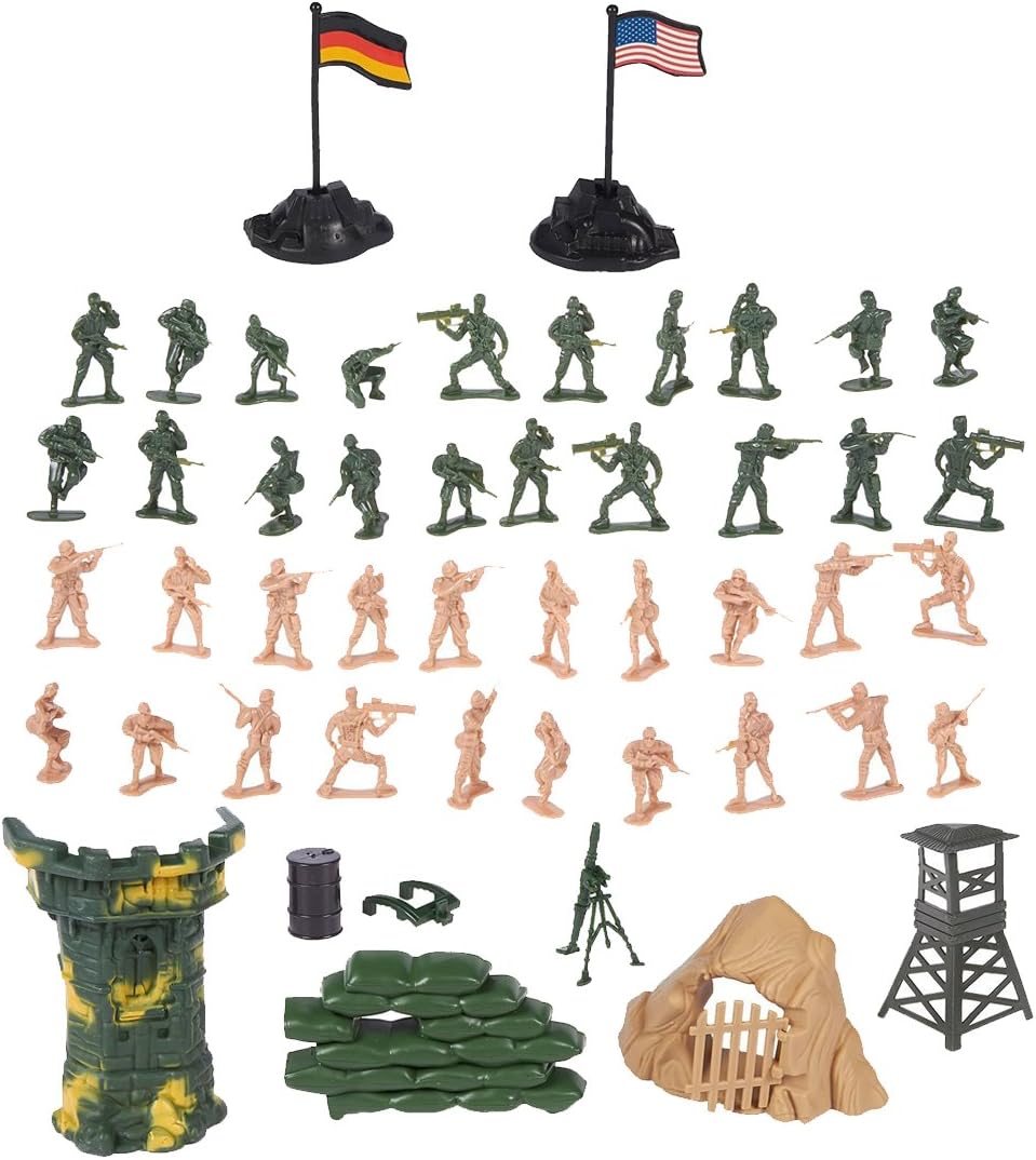 deAO 100 Piece Military Play Set with Toy Soldiers; Military Figures ...
