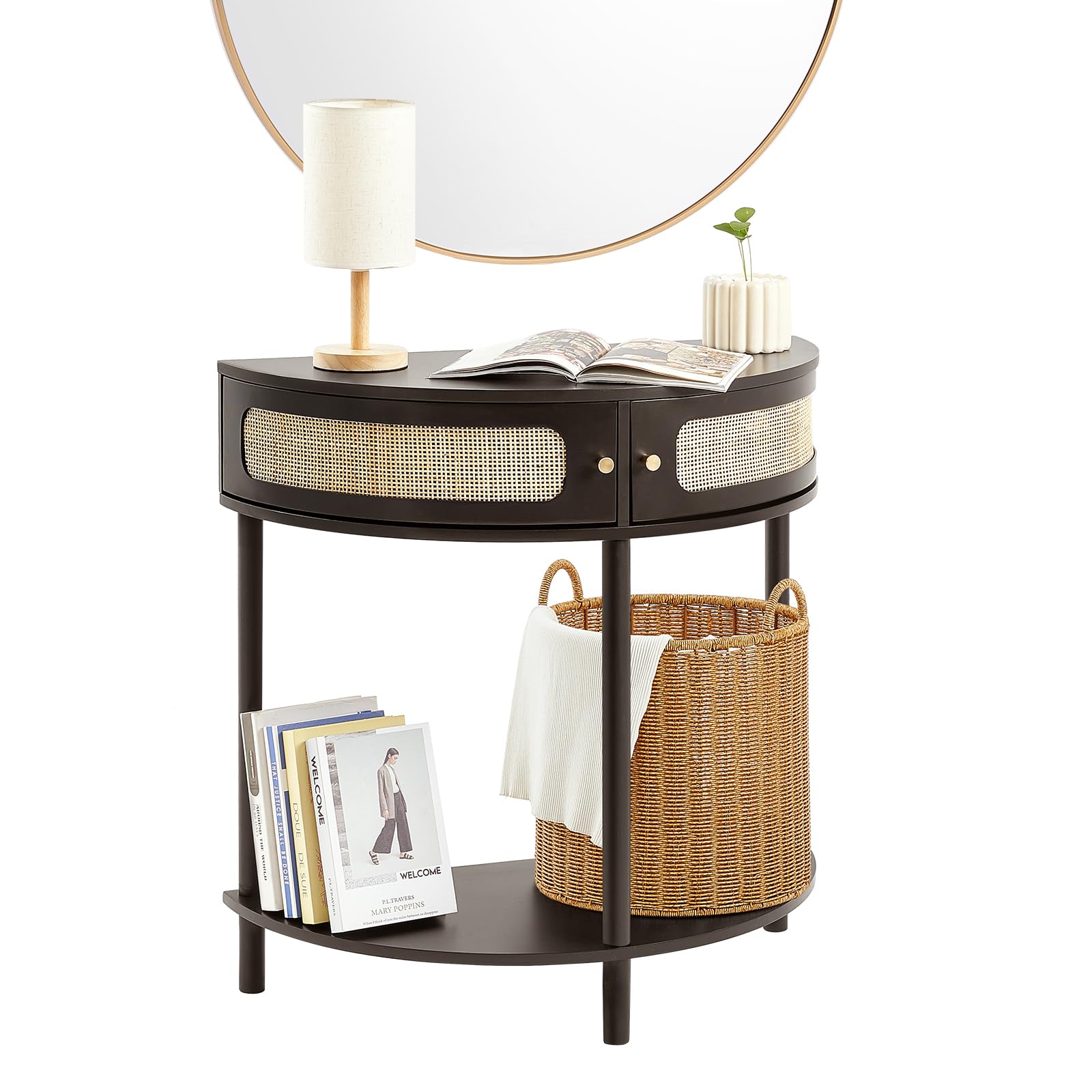 Amazon.com: VEVOR Half-Moon Rattan Console Table with 2 Drawers, Rattan ...