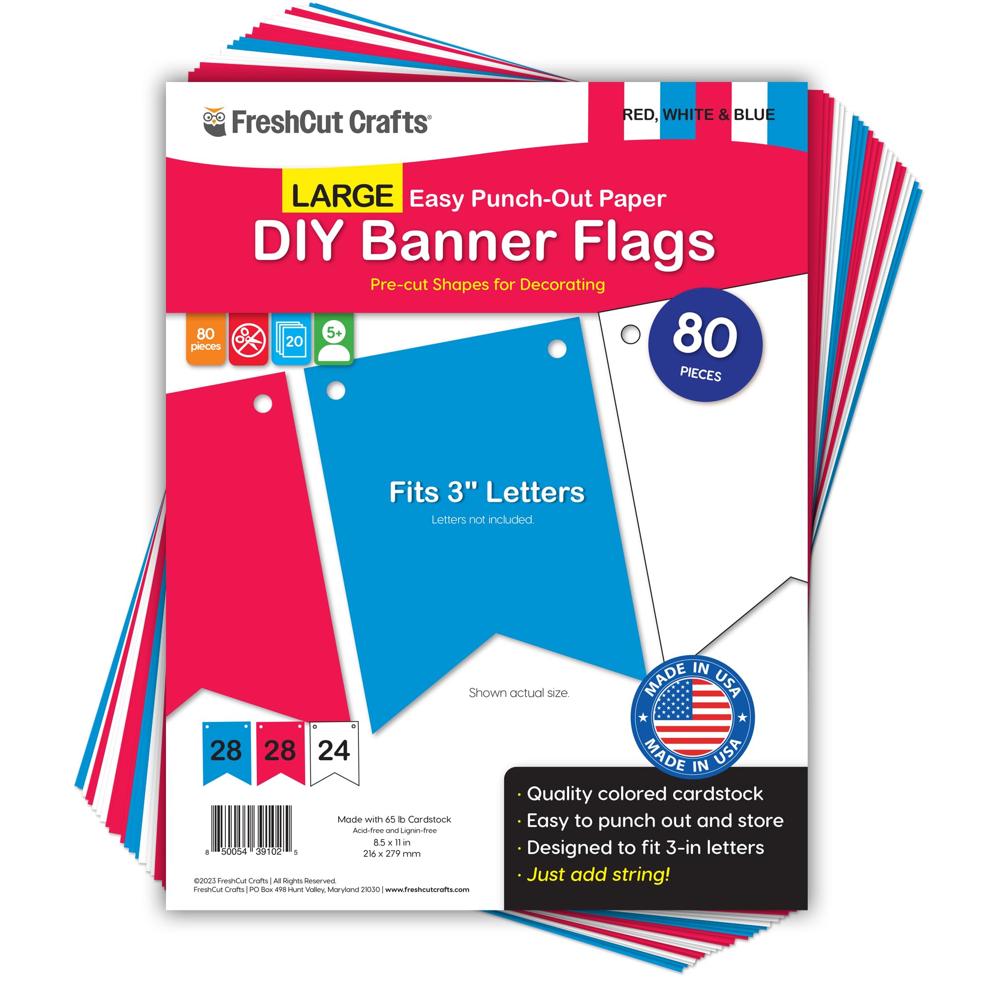 Snapklik.com : 80 Pcs Paper DIY Banner Flags Patriotic RED, WHITE AND ...