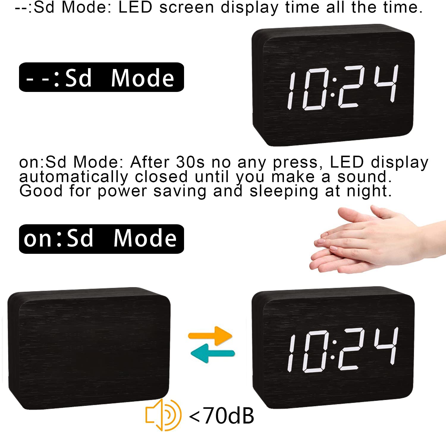 Snapklik.com : BIOMII Wooden Digital Alarm Clock Electronic LED Time ...
