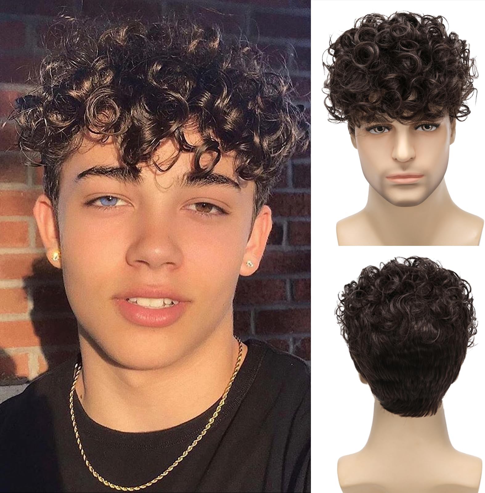 Amazon.com: Daiaces Mens Curly Wigs Dack Brown Short Wig,Synthetic Heat ...