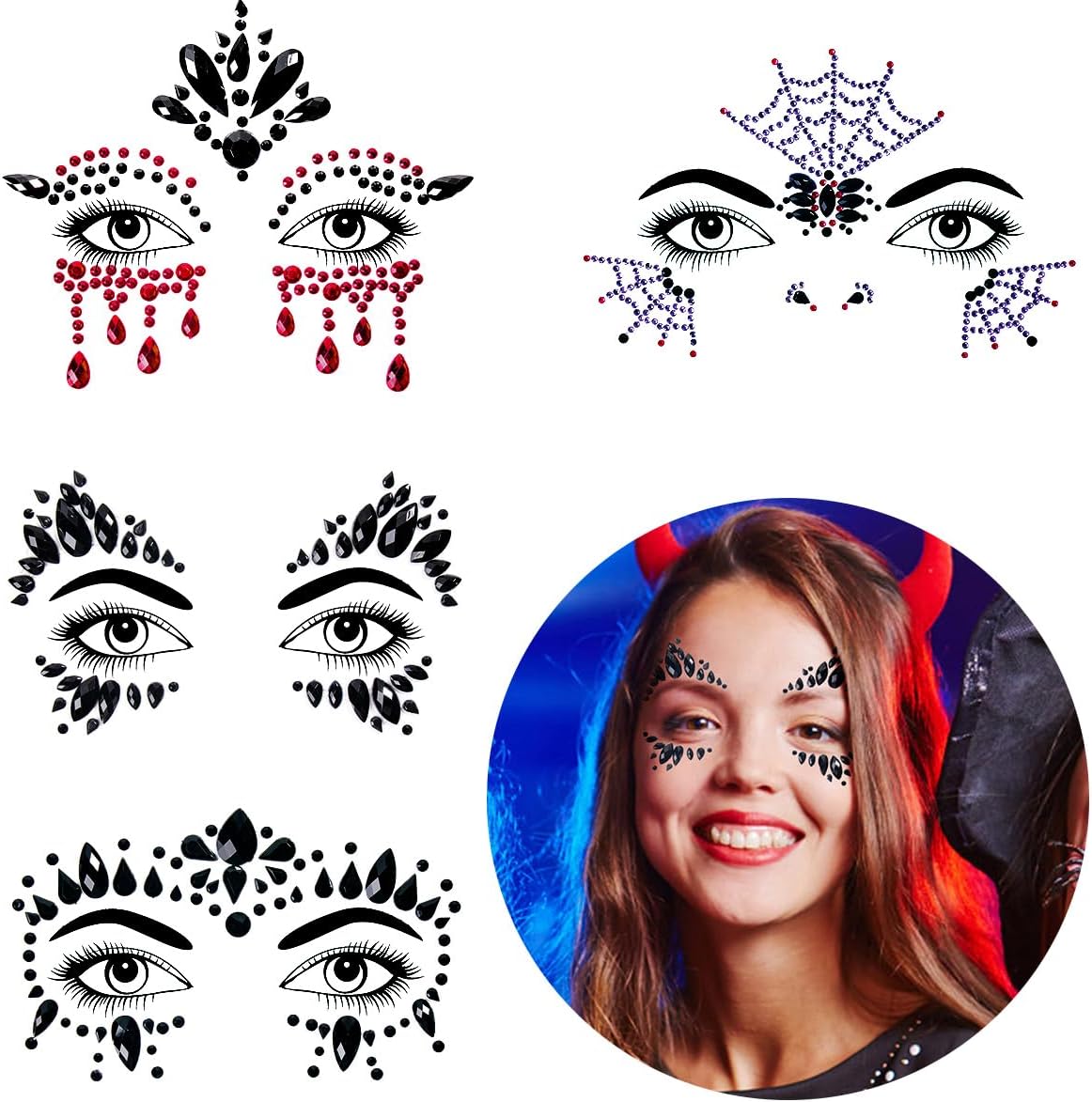 Amazon.com : SHINEYES 6 Pcs Music Festival Face Jewels, Rhinestone Rave ...