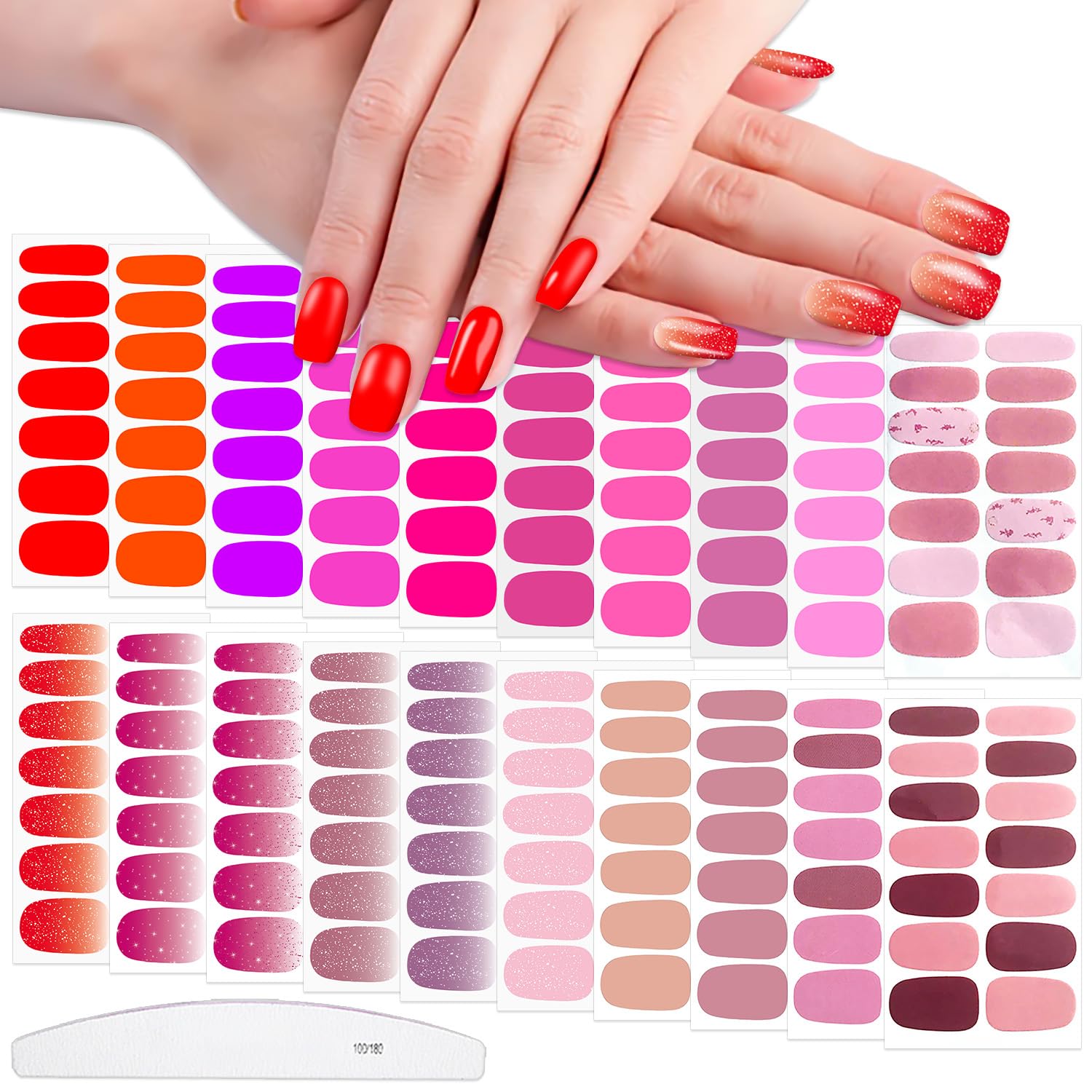 Amazon.com: WOKOTO 20 Sheets Pink Red Nail Wraps for Women Solid and ...