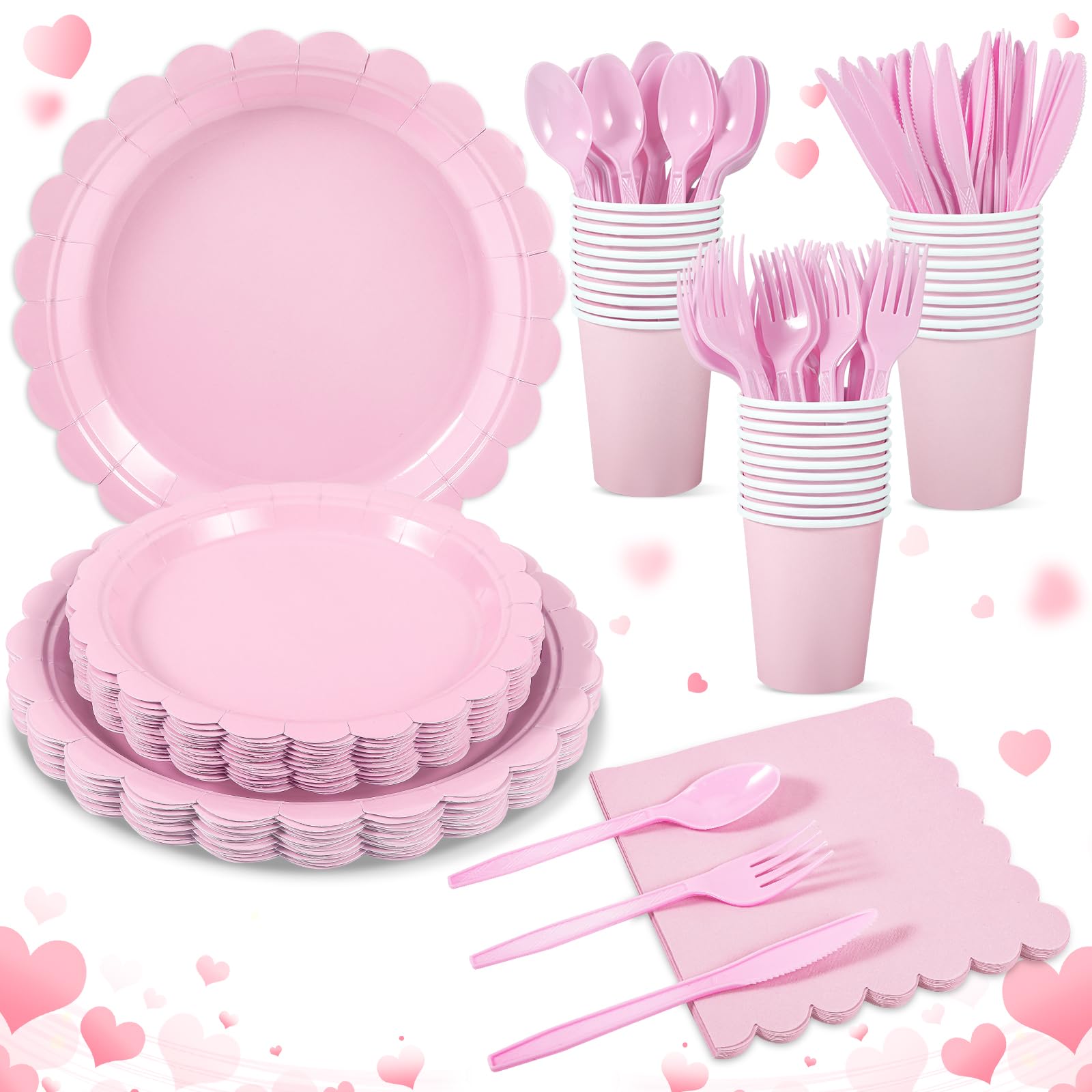 Amazon.com: Xiangqu 175 Pcs Pink Paper Plates and Napkins, Valentines ...
