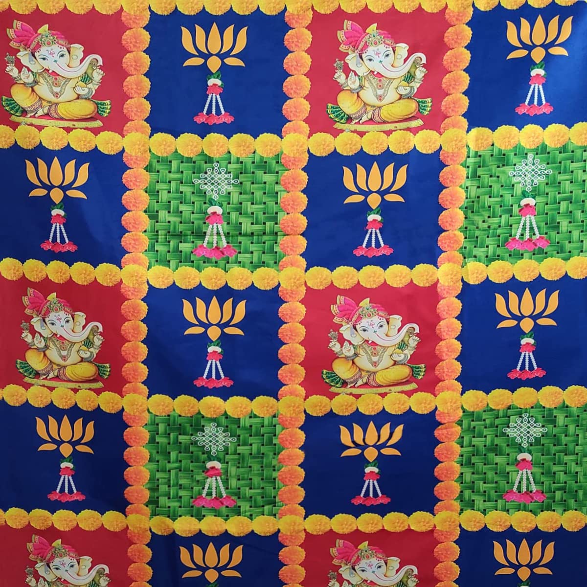 SATVIK 8x5ft. Fabric Backdrop for Ganpati Pooja Pujan Décor Puja Cloth ...
