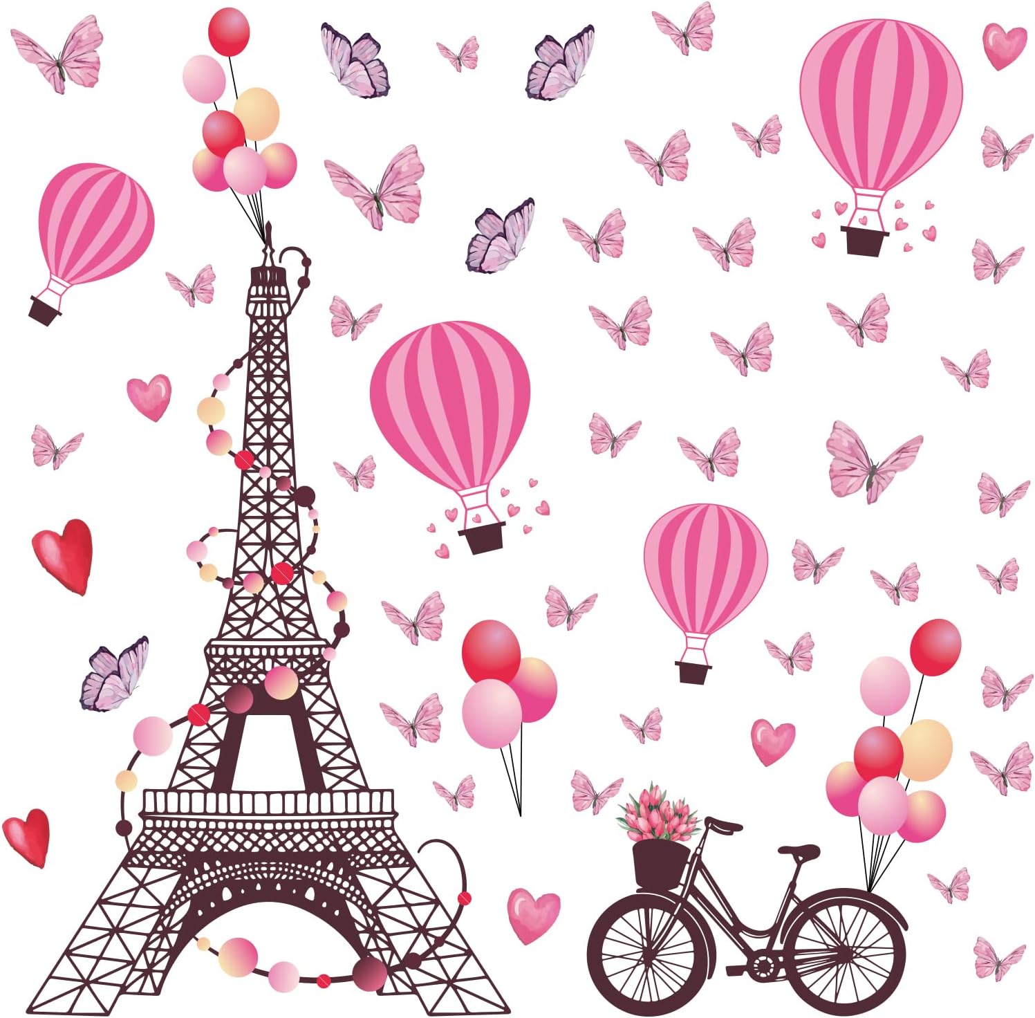 Amazon.com: SUPERDANT PinkTower Wall Decals Romance Paris Wall Stickers ...