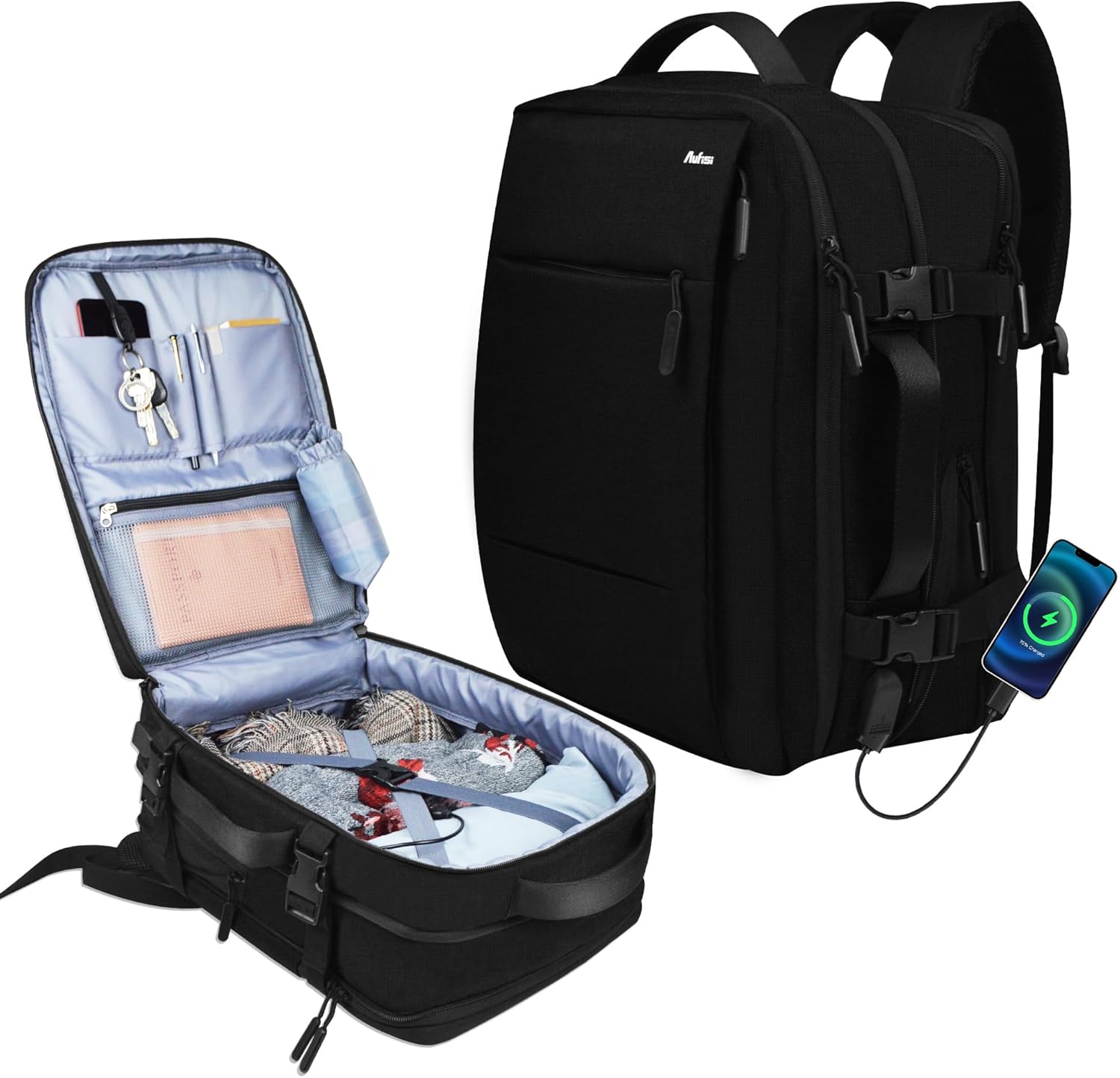 Aufisi Hand Luggage Backpack, Ryanair Cabin Luggage 40x30x20 Expandable ...