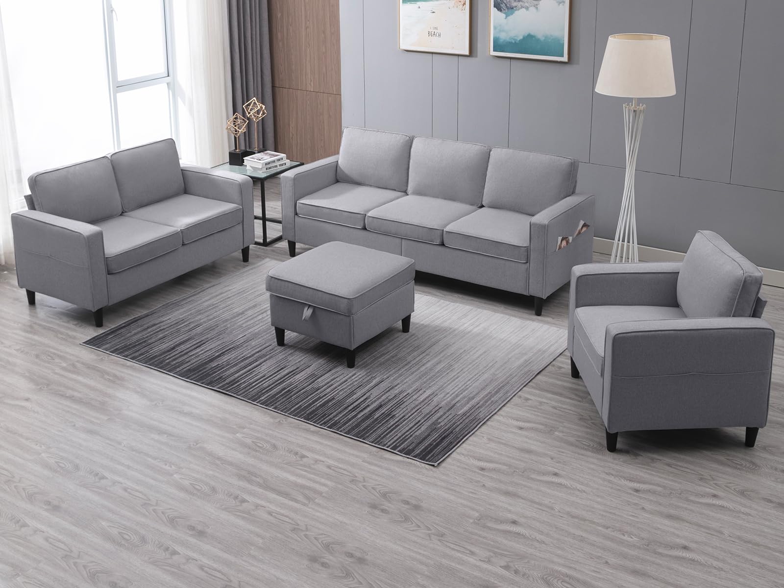Amazon.com: Mjkone 4 Piece Sectional Sofa Sets, Linen Modern ...