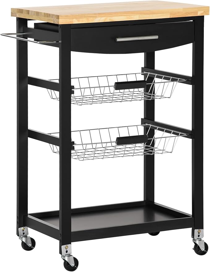 HOMCOM 3-Tier Utility Kitchen Cart with Versatile Storage