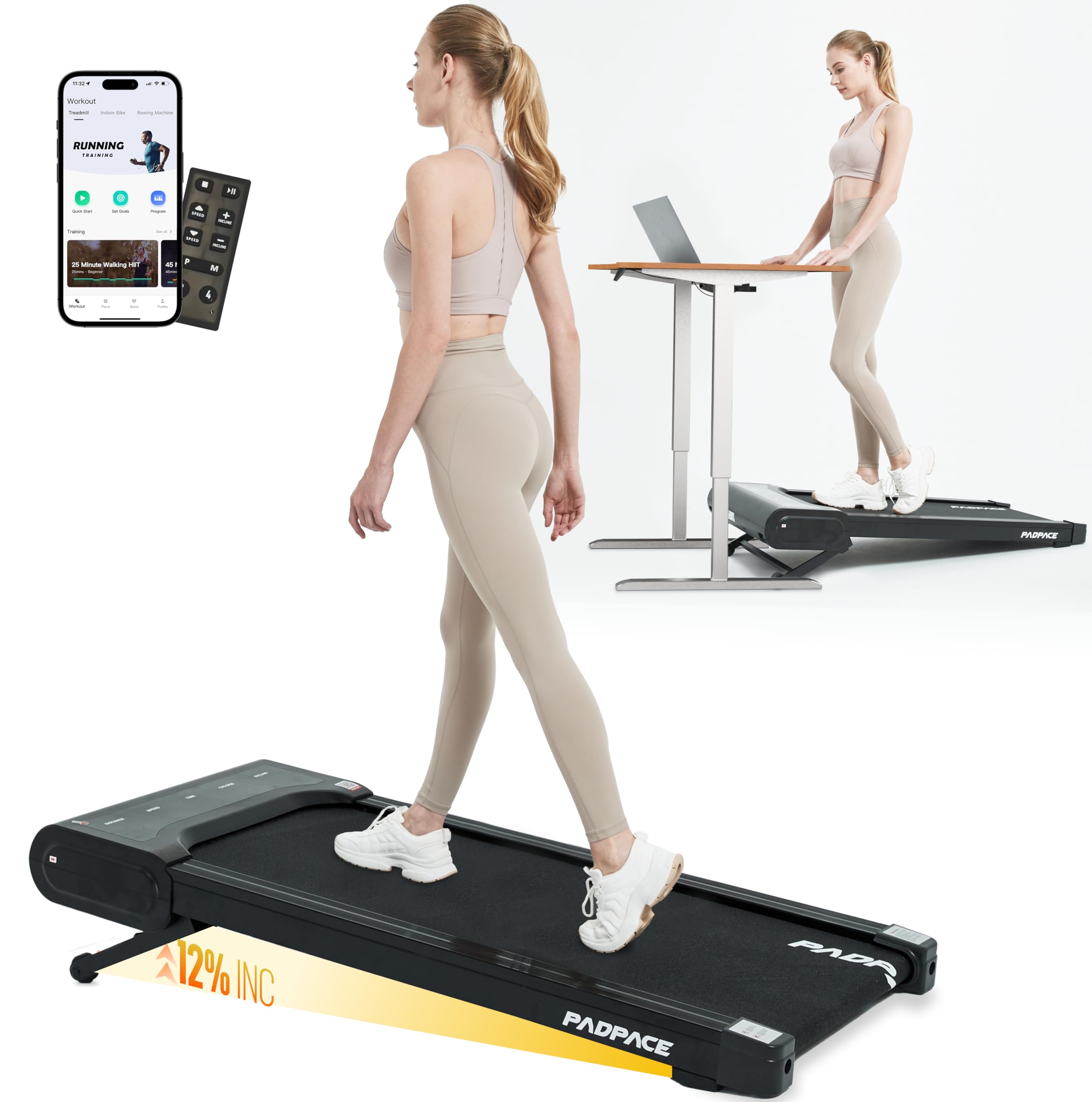 Amazon.com : PadPace Walking Pad with Auto Incline, 12% Incline Under ...