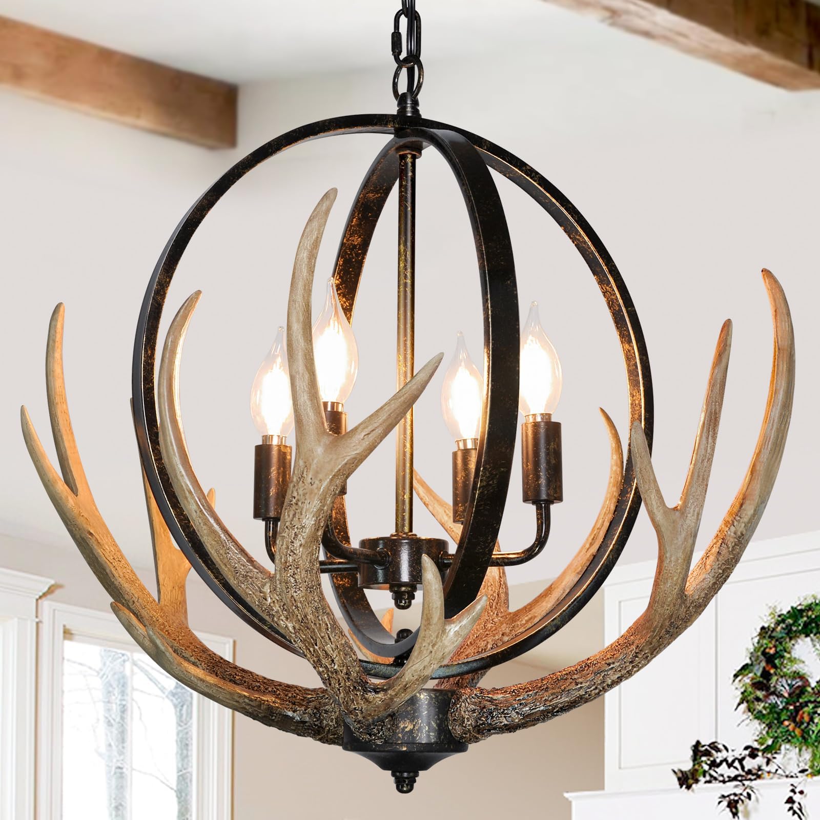 Debemenes Antler Chandelier 4 Lights, Rustic Farmhouse Chandelier with ...