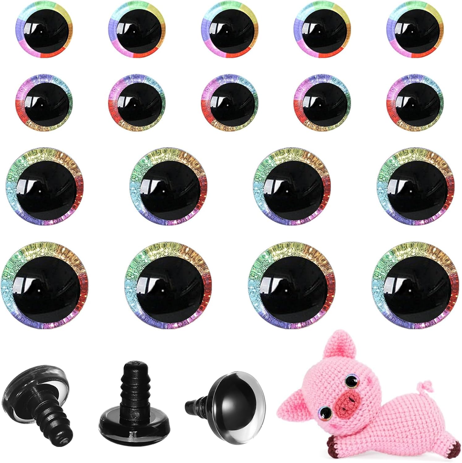 Amazon.com: MUCUNNIA 18pcs 12-18mm 3D Rainbow Glitter Safety Eyes for ...