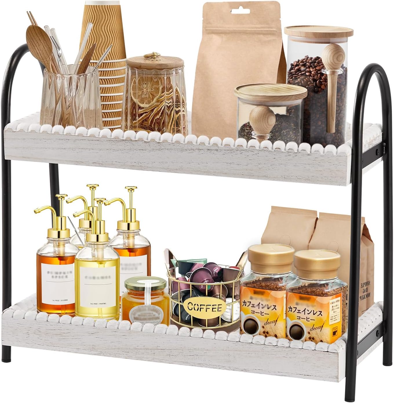 Amazon.com: KLM 2 Tier Coffee Bar Organizer for Home Office, Spice Rack ...
