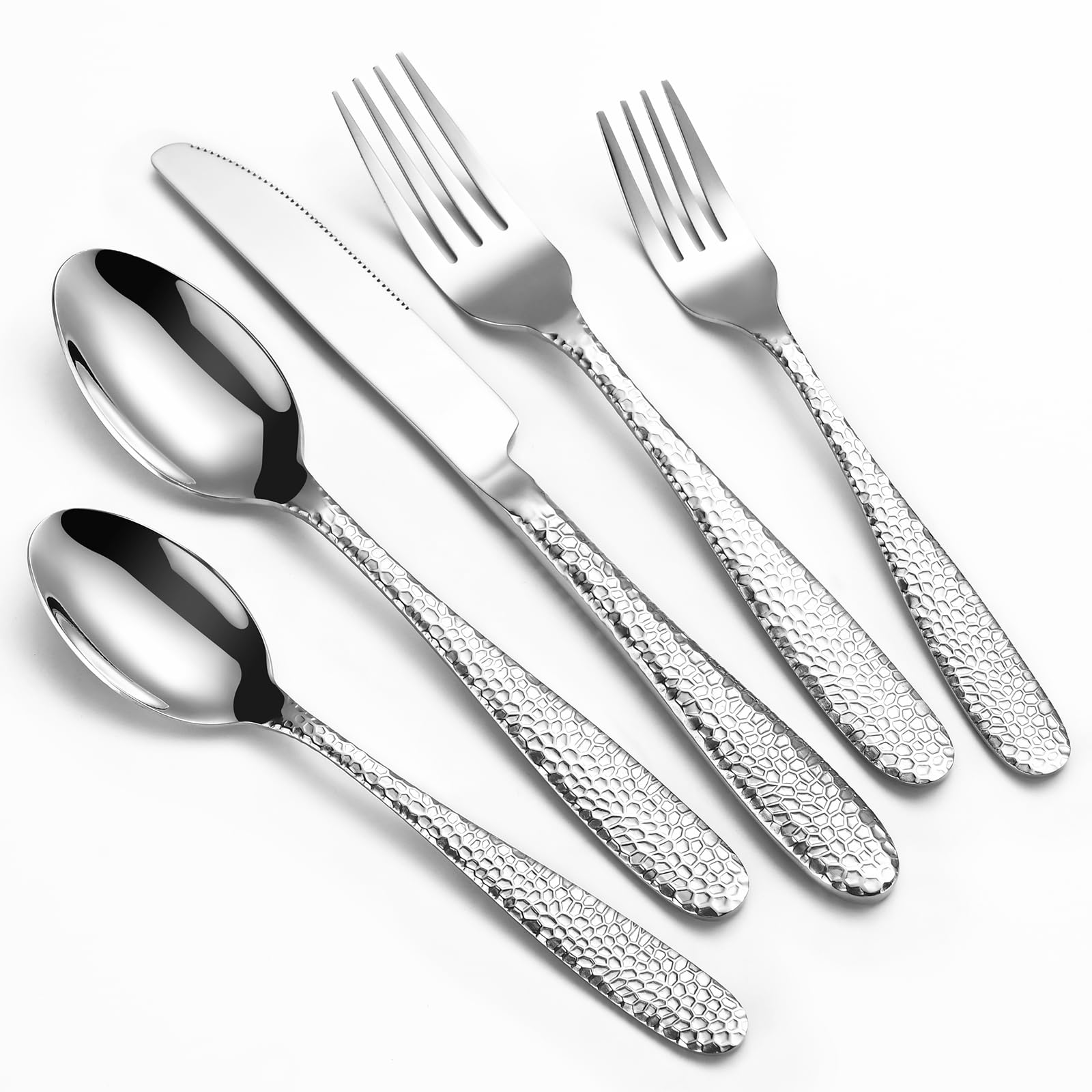 Amazon.com: Hammered Silverware Set, 20-Piece Heavy Duty Stainless ...