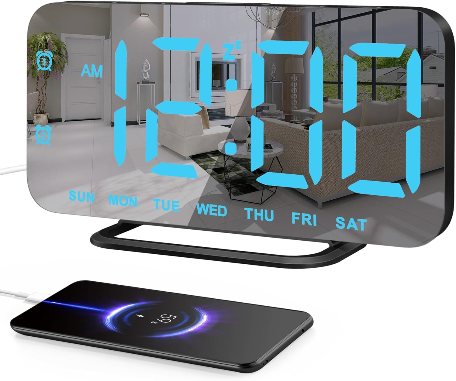 Amazon.com: Super Slim LED Digital Alarm Clock, Mirror Surface for ...