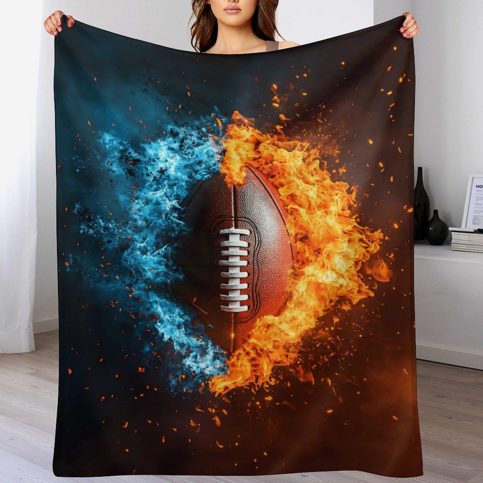 Amazon.com: Blue and Red Fire Football Throw Blanket Flannel Fuzzy ...