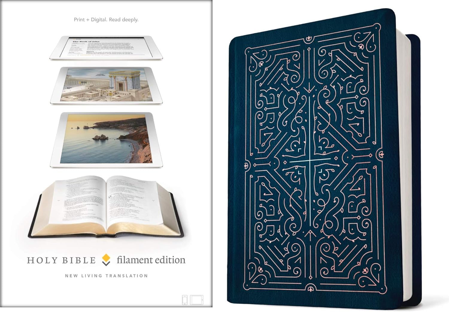 Filament Bible NLT (LeatherLike, Navy/Rose Gold): The Print+Digital ...