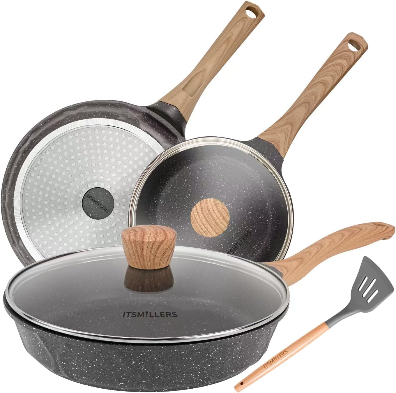 Amazon.com: Non-stick 6 Pcs Die-cast Deep Frying Pan Set Skillet Set ...
