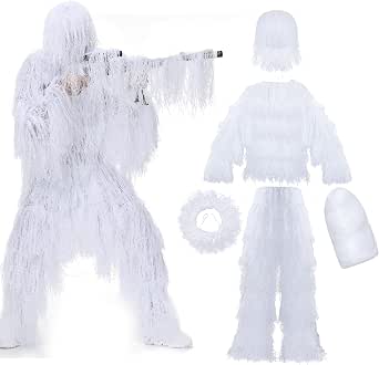 Amazon.com: Snow Camo Ghillie Suit for Men Hunting, Airsoft Gilly Suit ...