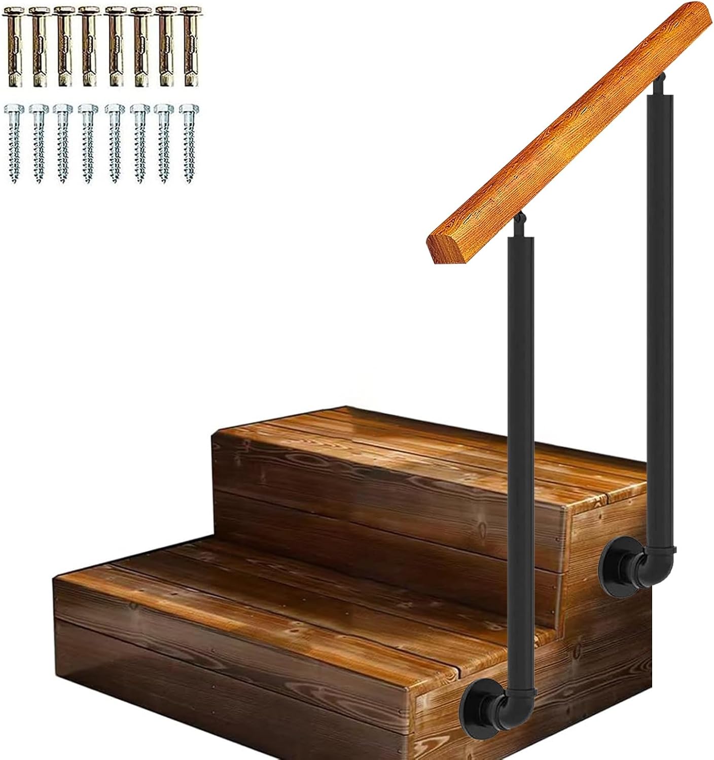 Handrails for Outdoor Steps, Black Wrought Iron Hand Rails kit Fit 2 or ...