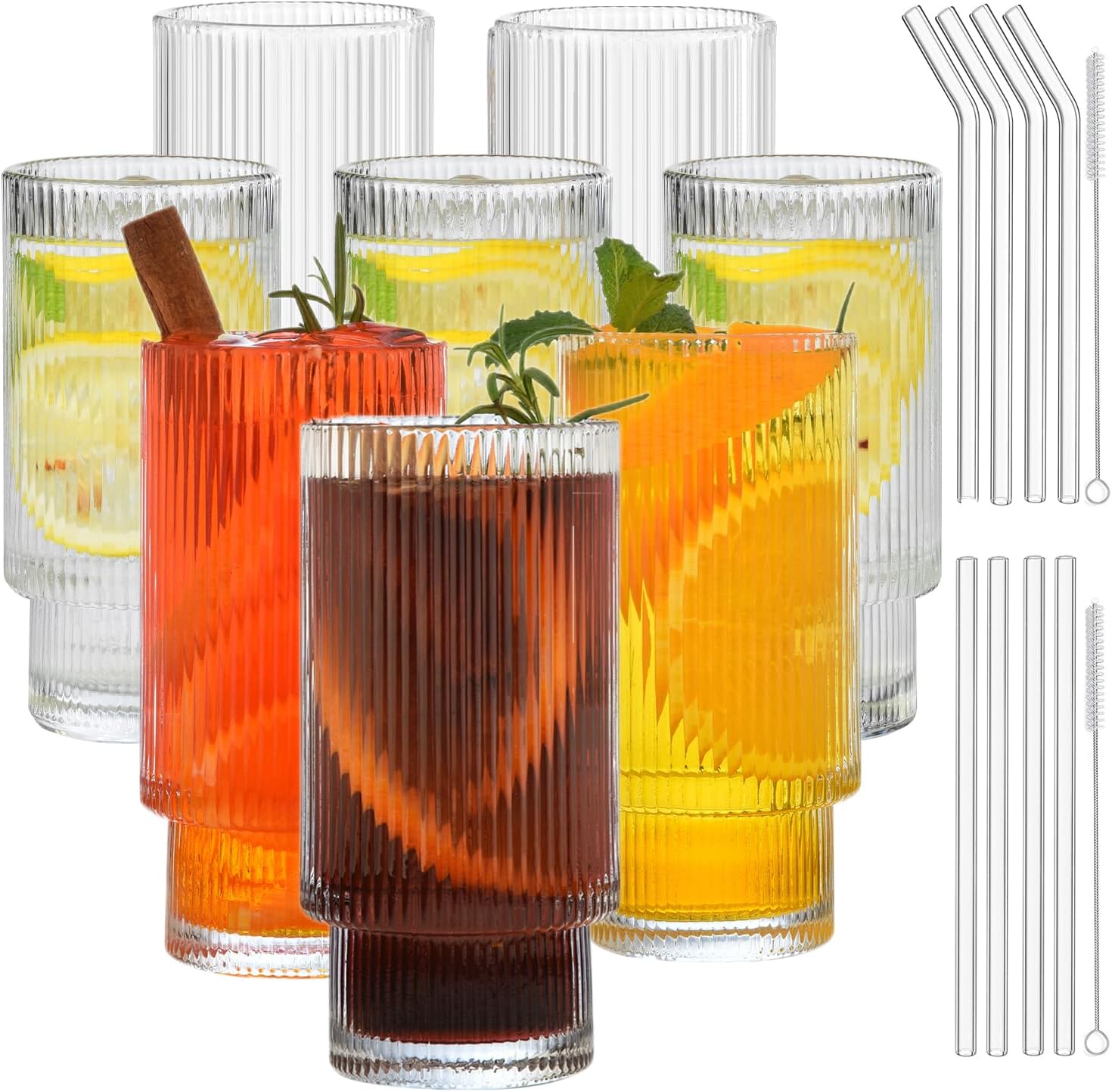 ALINK 2 Stück 600 ML Transparente Gestreifte Glas Wasserbecher mit ...