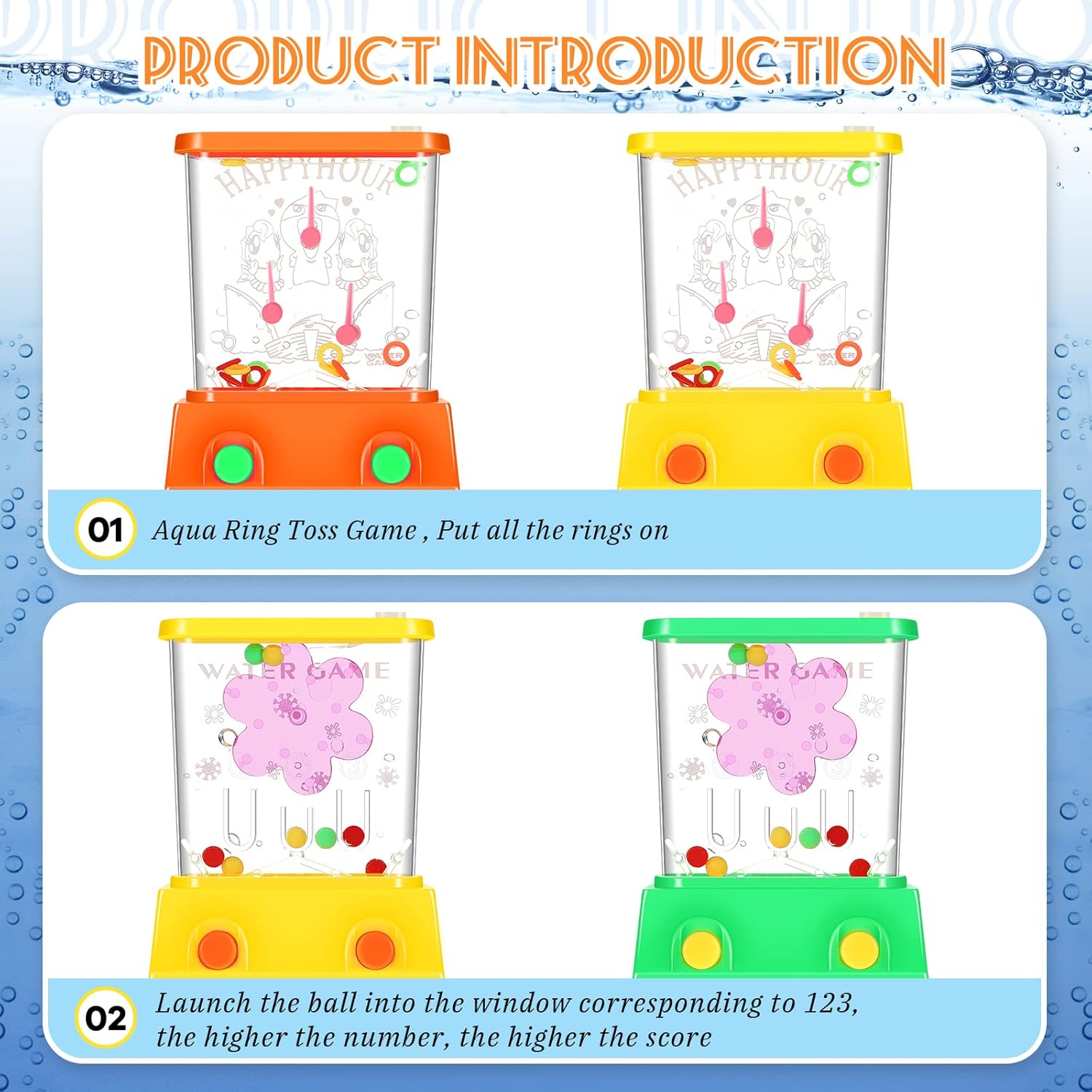 4 Pieces Handheld Water Game Arcade Water Games Fun Water Fish Rings ...