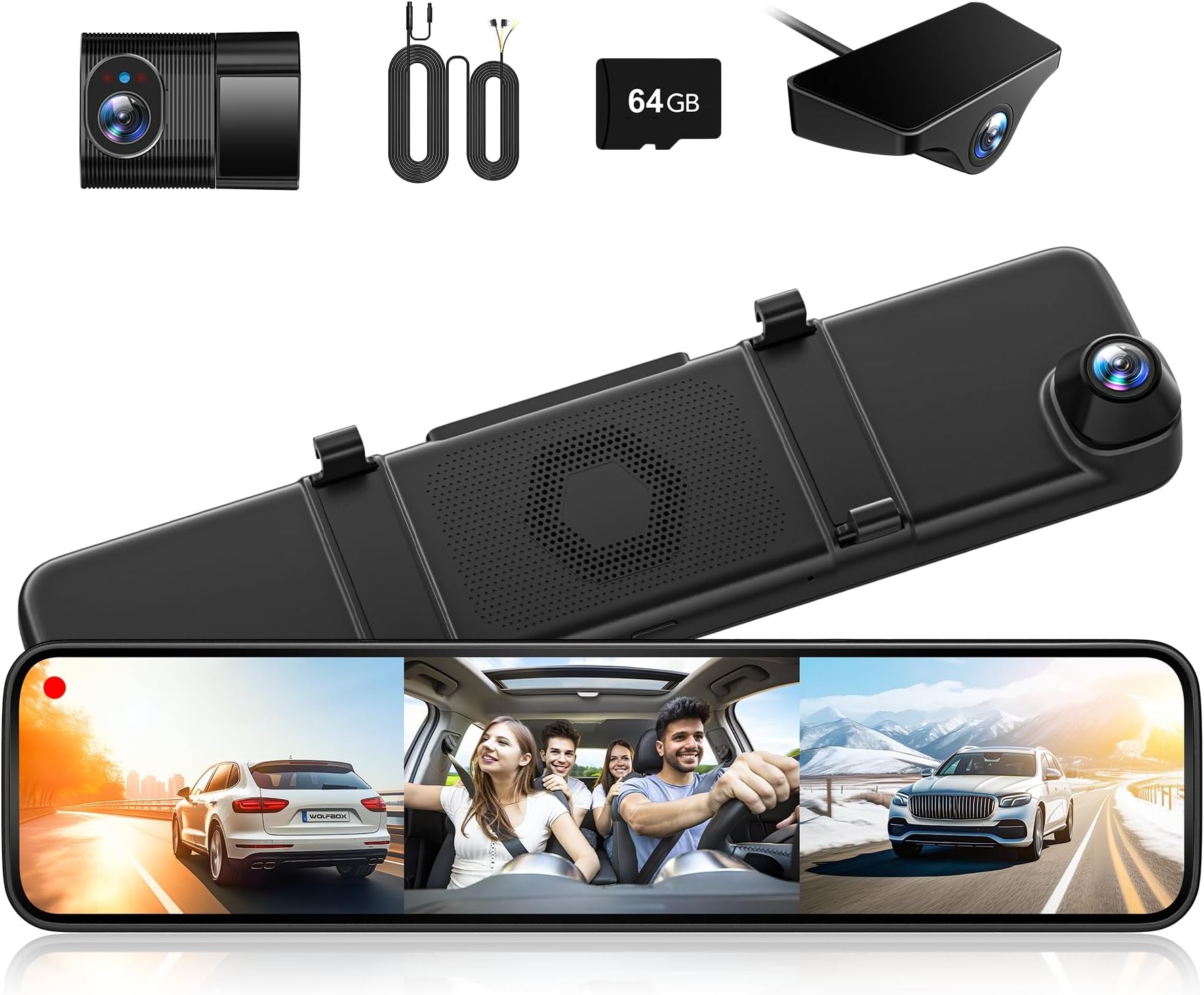 Amazon.com: WOLFBOX G890 12" 3 Channel Mirror Dash Cam, 2K Triple Rear ...