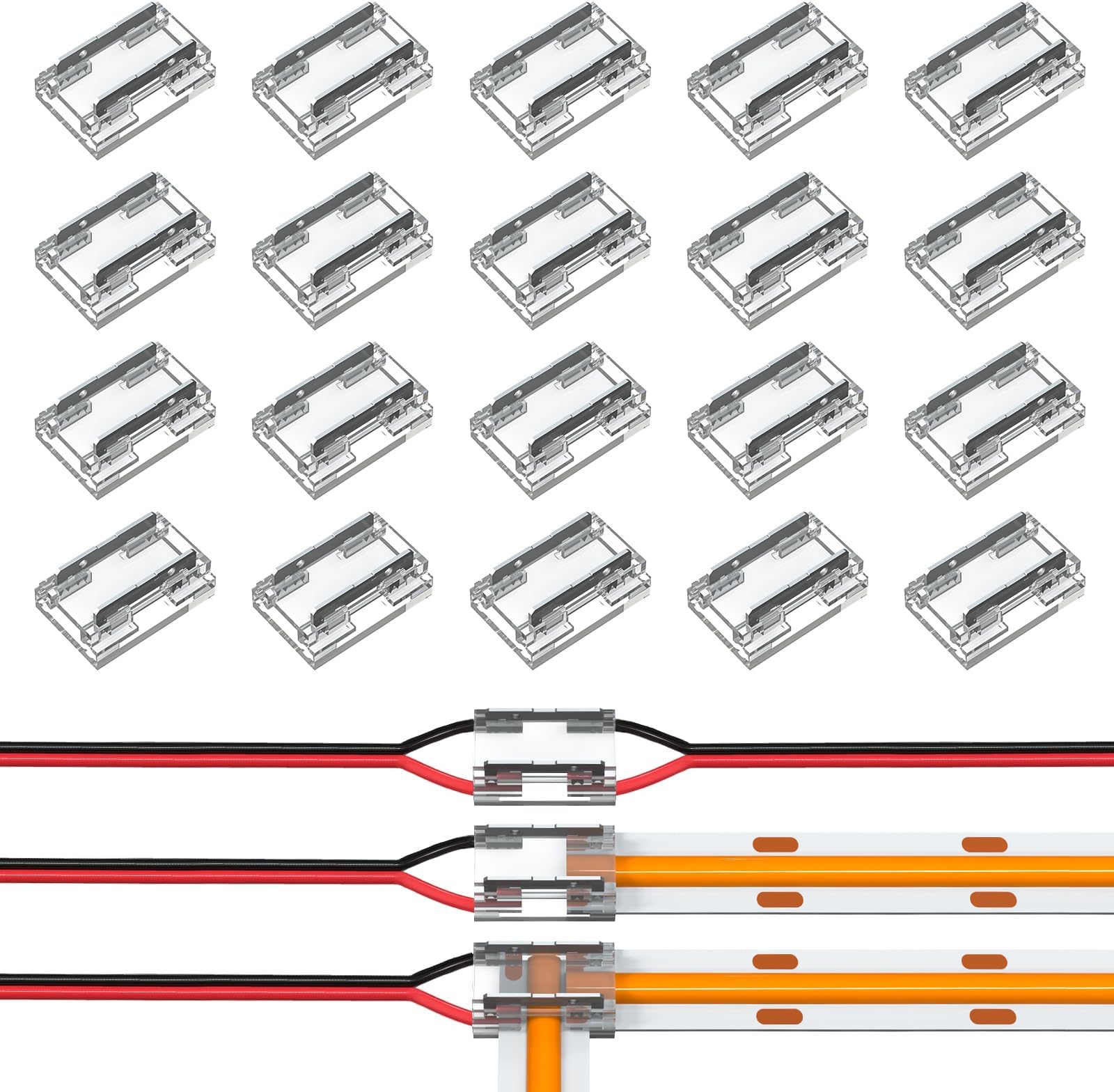 VISDOLL 20pcs COB LED Light Connectors 8mm 2Pin 9 in 1 LED Strip ...