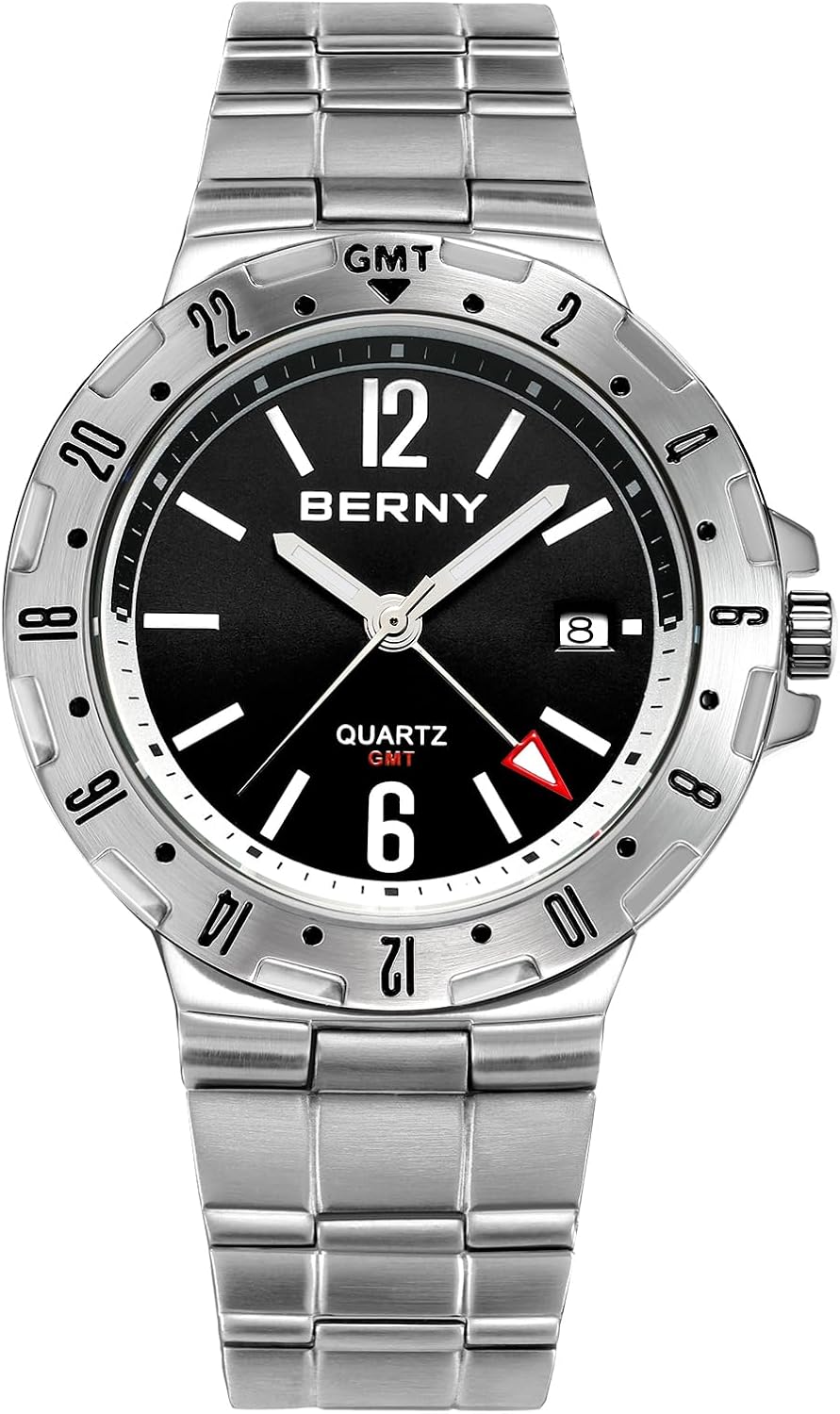 Amazon | BERNY GMT 腕時計ウォッチ 男性用ウォッチ メンズ腕時計 ステンレス鋼クォーツ時計男性用デュアルタイム防水腕時計 超夜光 | 腕時計 | ファッション 通販