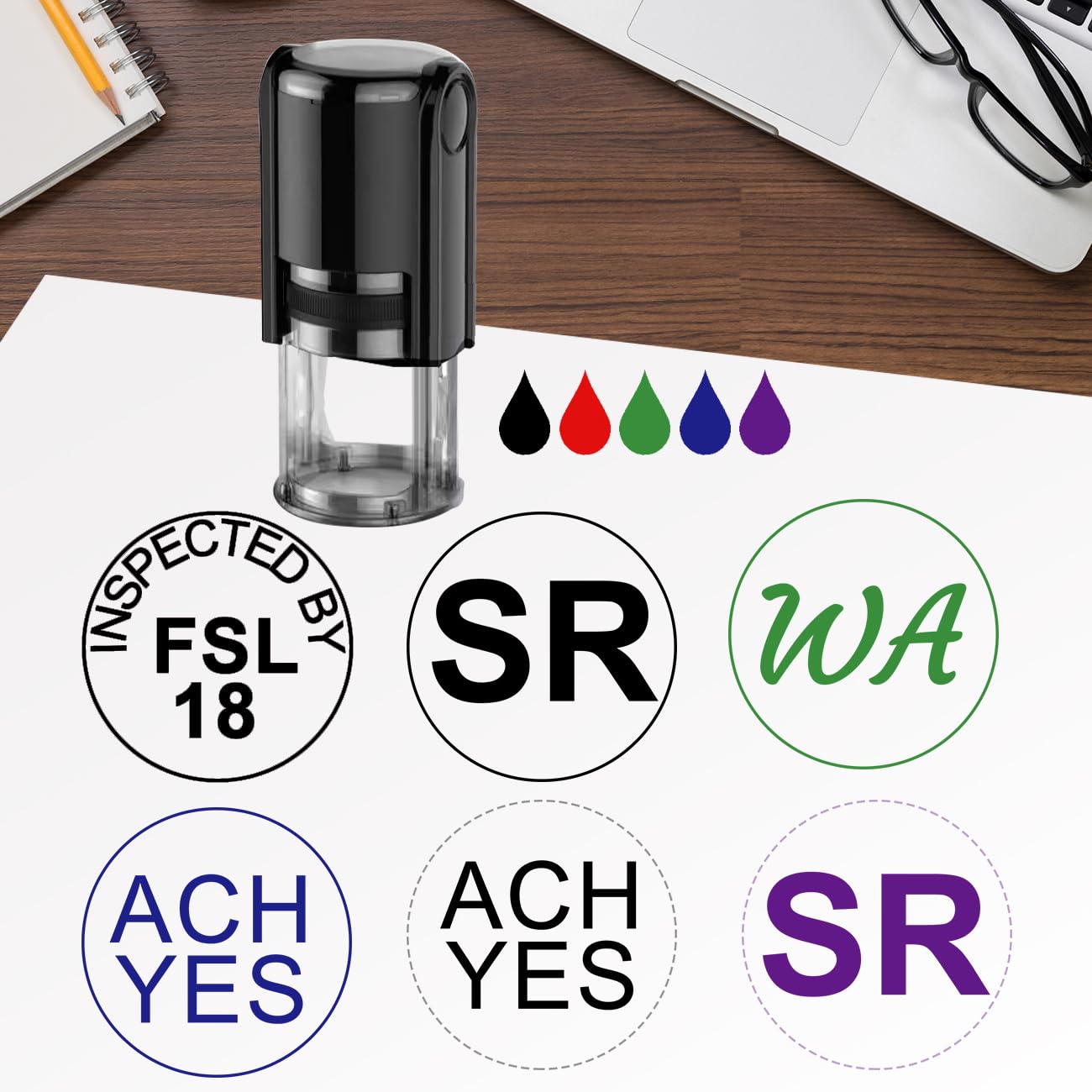 Amazon.com: Teryiaco Custom Round self-Inked Initial Stamps - 5 Colors ...