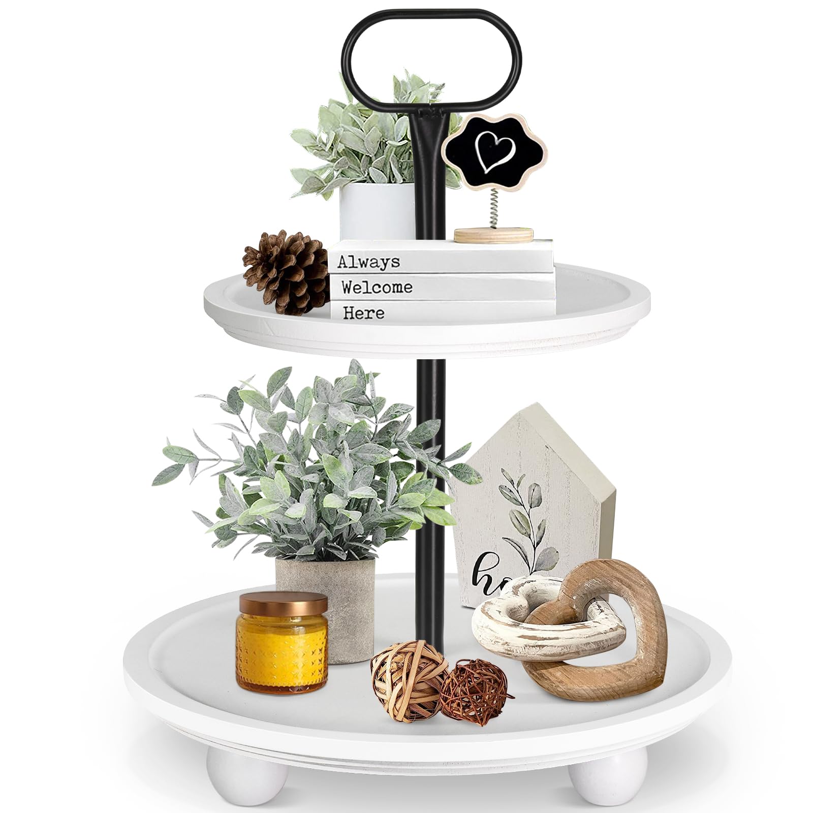 Amazon.com: Farmhouse Tiered Tray Decor 2 Tier Tray with Handle, Wood ...