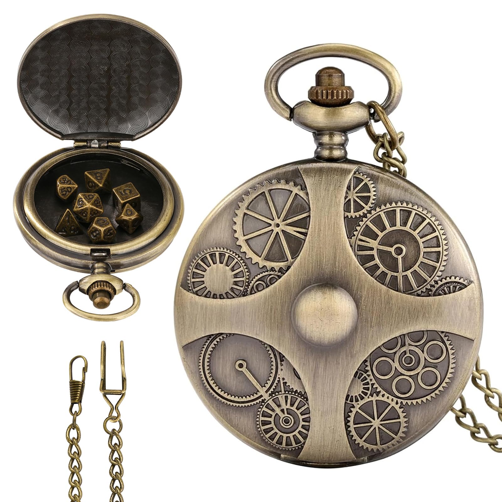Mini Metal DND Dice Set Bronze Steampunk Gear Pocket Watch Shell 7pcs ...