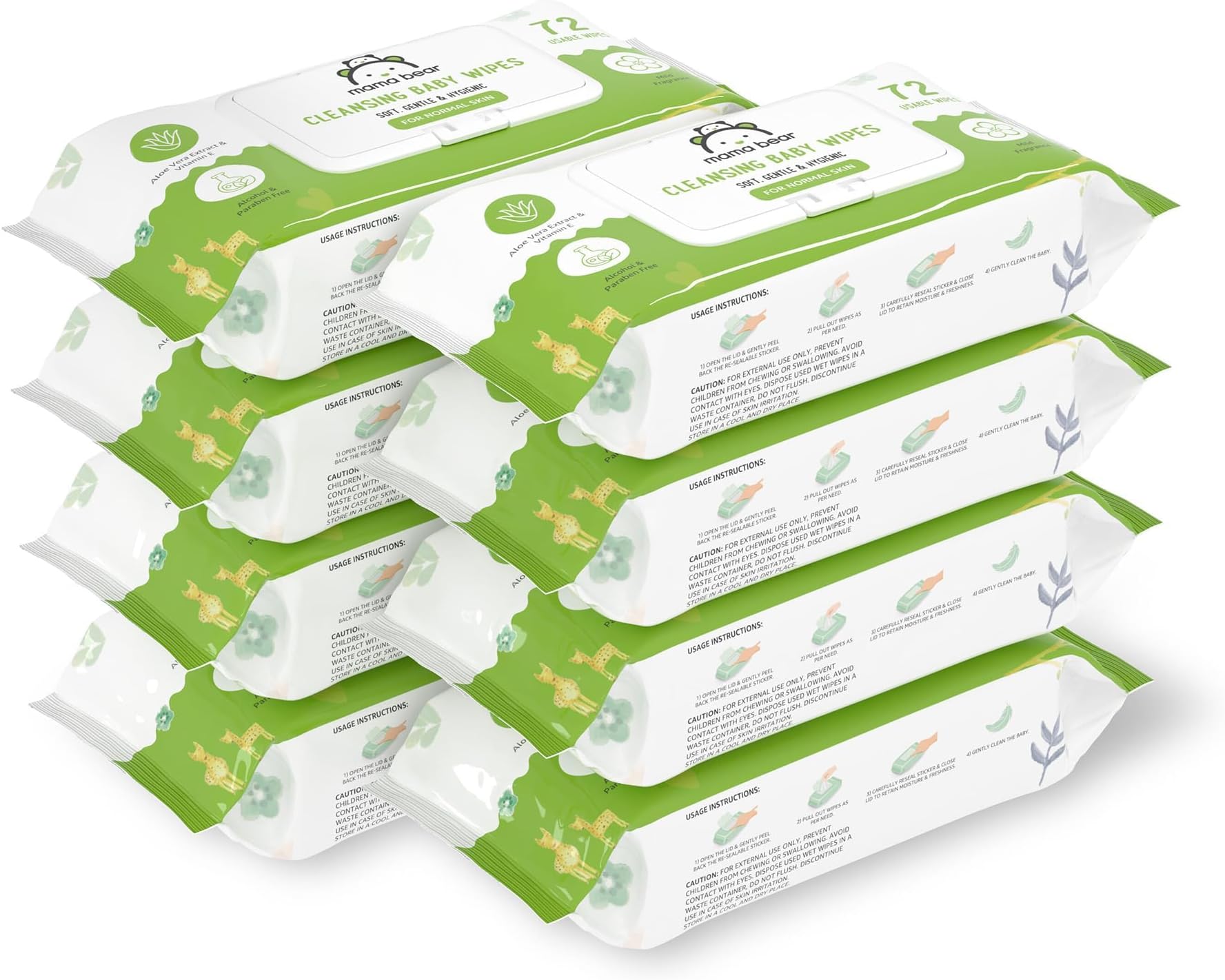 Buy Mama Bear Cleansing Baby Wipes With Lid, Enriched With Aloe Vera ...