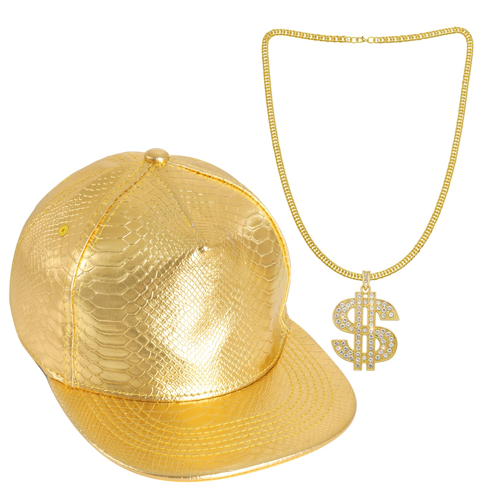 Amazon.com: Bskifnn Hip Hop Costume Hat Kit 80s 90s Gold Hat Necklace ...