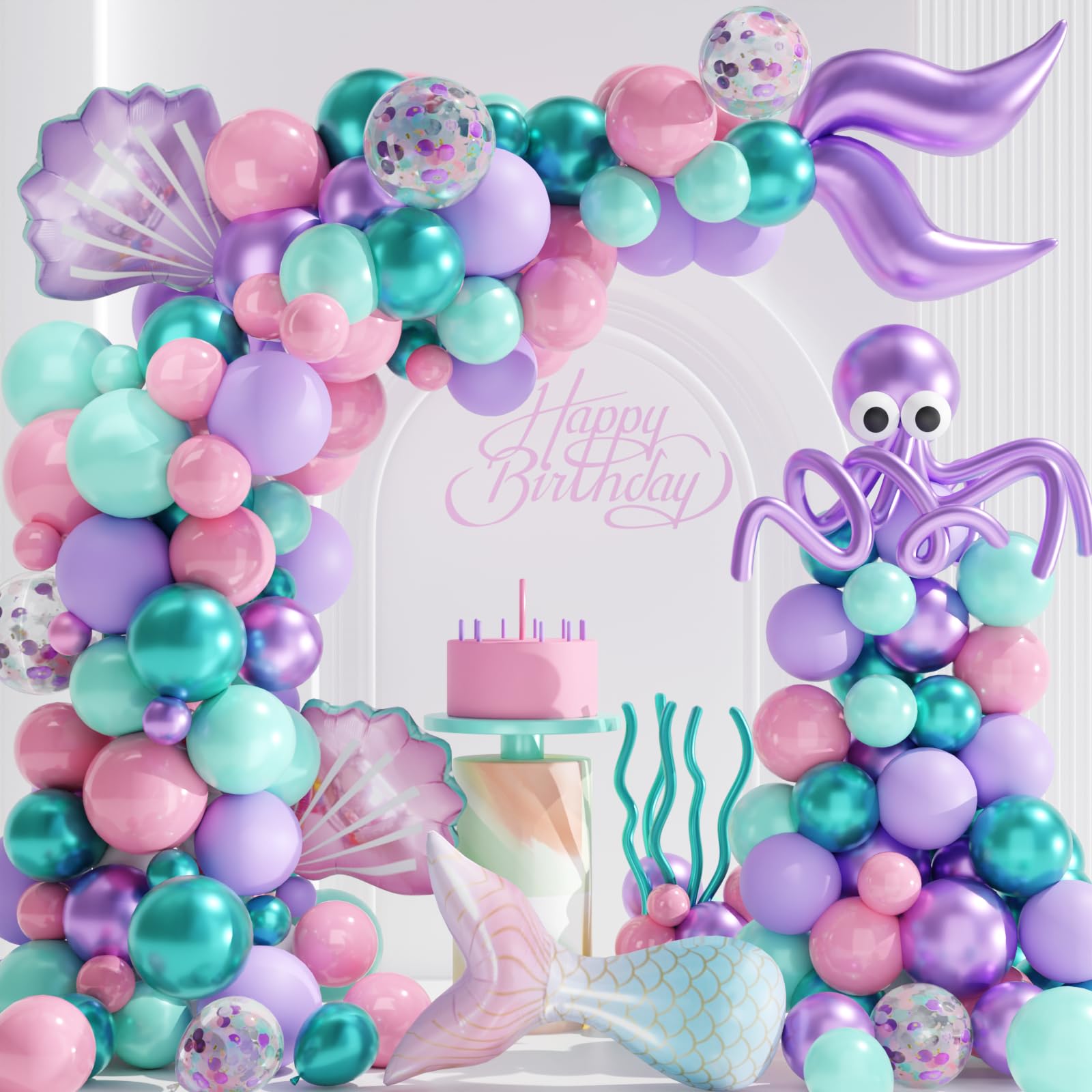 Amazon.com: BBeitoo 133Pcs Mermaid Balloon Arch 12inch Pink Purple Teal ...