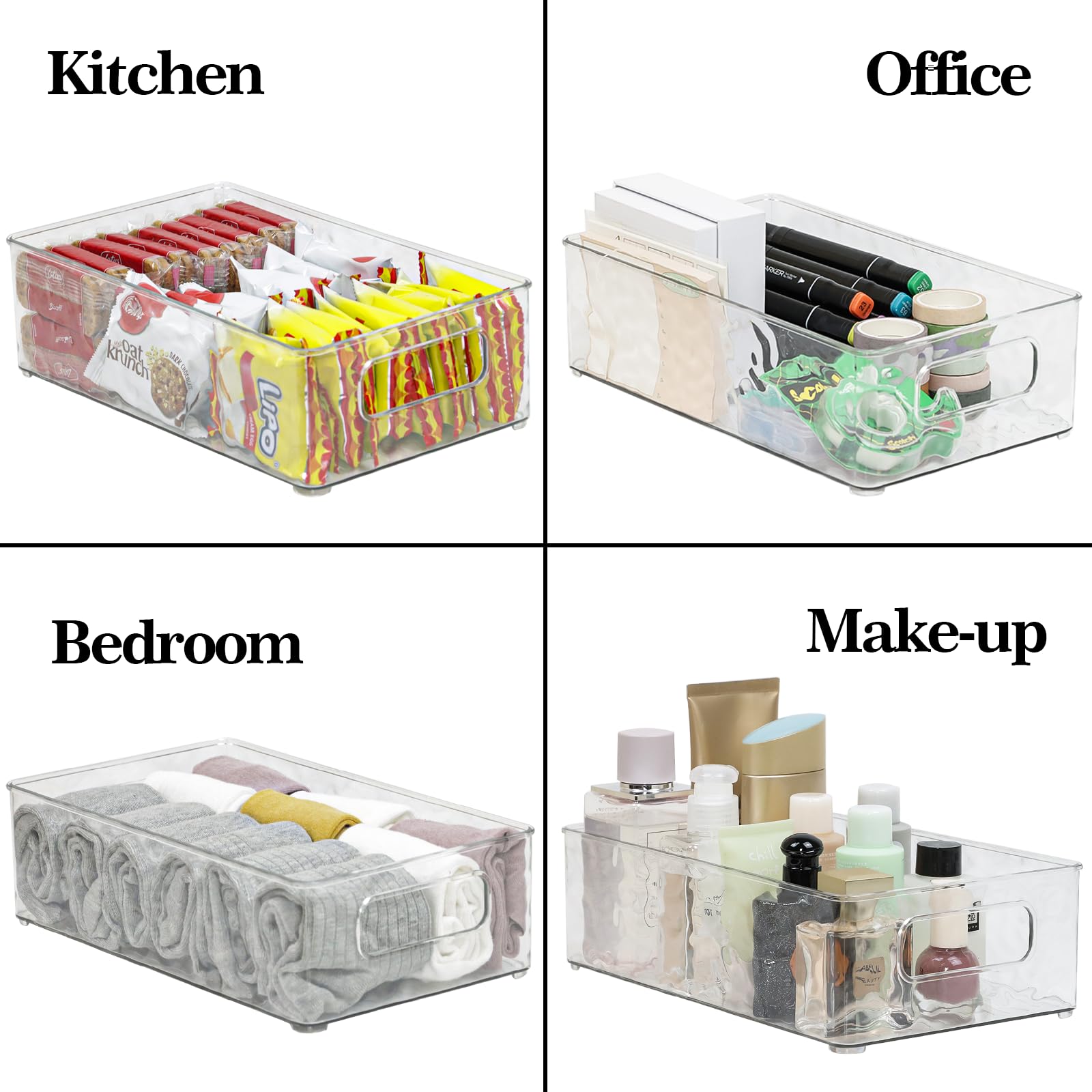Snapklik.com : Stackable Clear Bins, 4 Pack Plastic Storage Bins ...