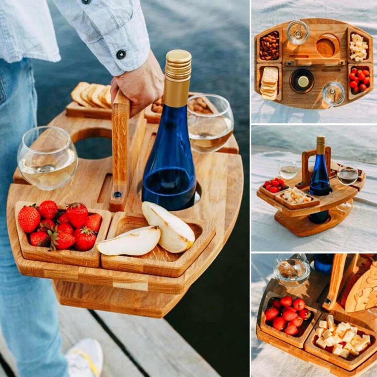 Amazon.com: Portable Wine Table, Outdoor Wooden Folding Table with ...