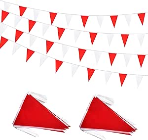 Amazon.com : Rotenl 100 Feet 60 Pcs Red and White Pennant Banner Flags ...