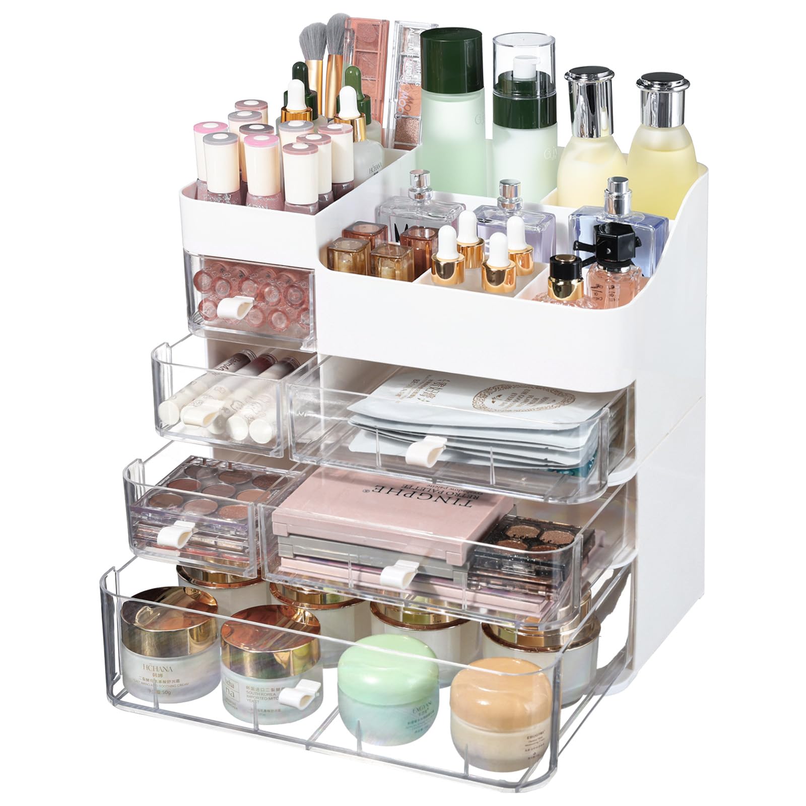 Amazon.com: White Makeup Organizer With 6 Drawers,2 Pack Stackable ...