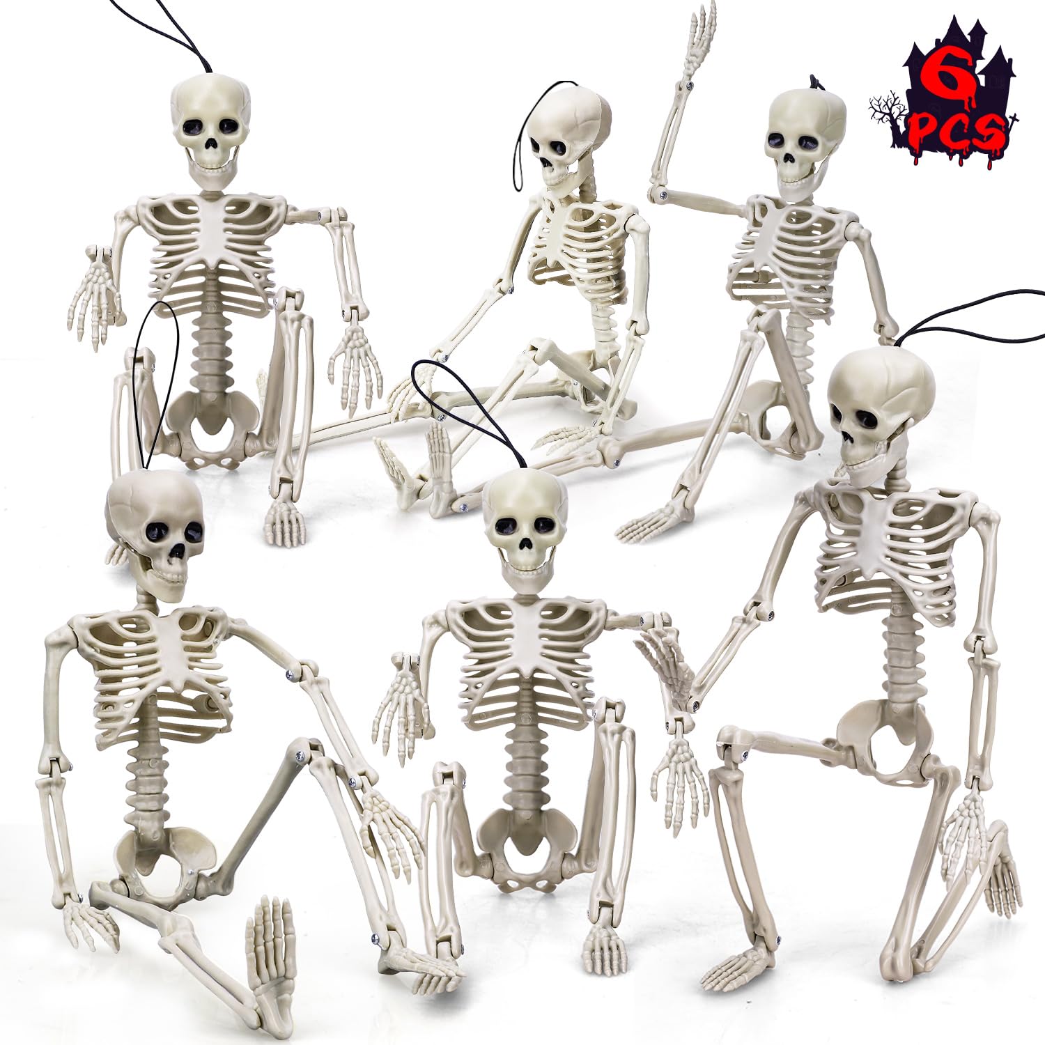 Snapklik.com : 6 Pcs Halloween Skeleton 16" Posable Skeleton Decor ...
