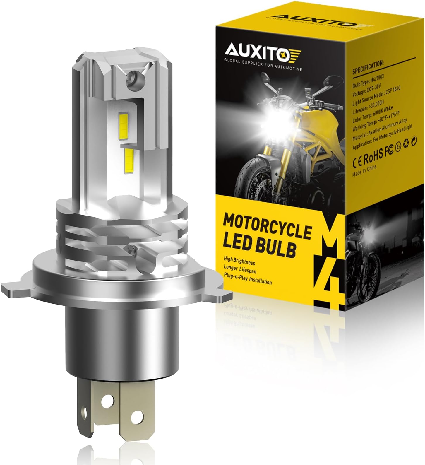 AUXITO 2023 Upgraded H4 LED Motorcycle Headlight Bulbs, 9003 HB2 LED ...