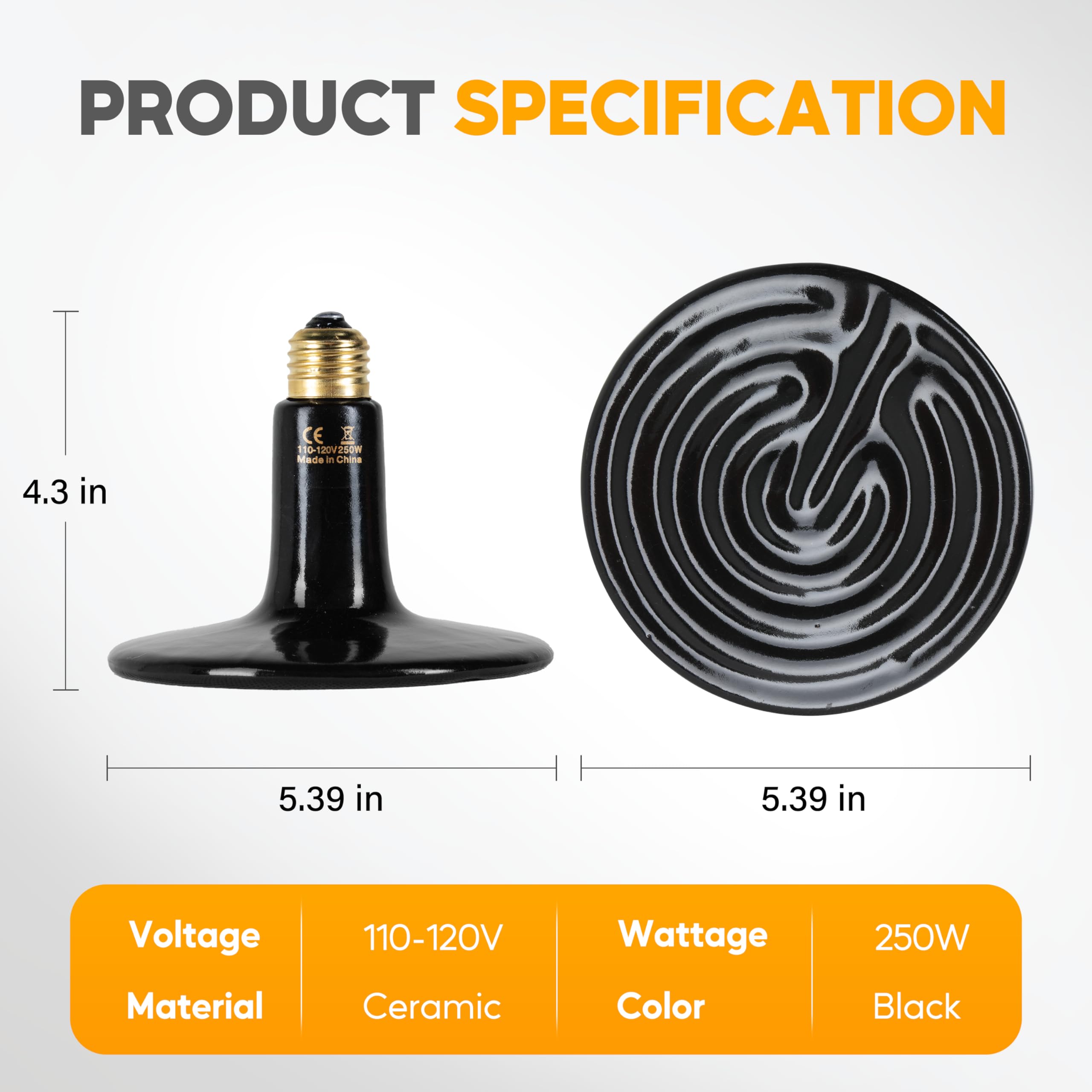 Snapklik.com : 250W Reptile Heat Lamp Ceramic Heat Emitter, No Light ...