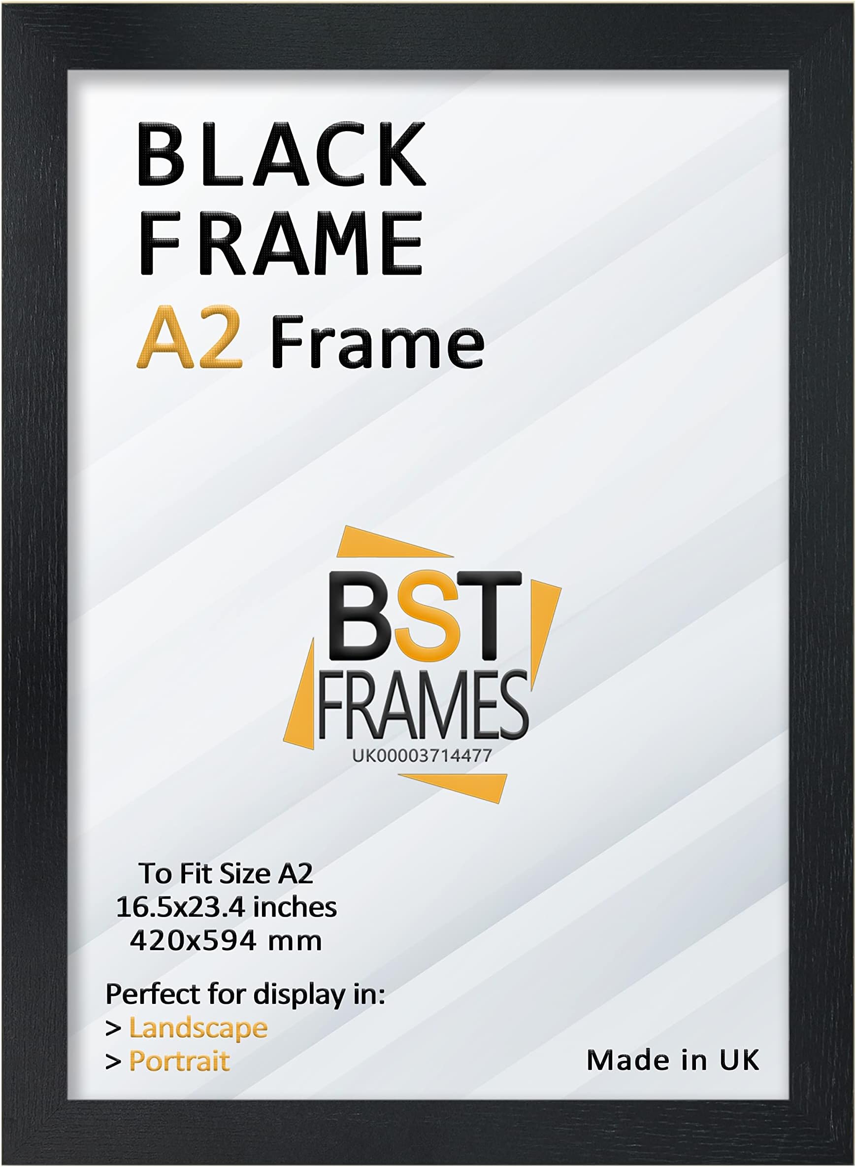A2 Black Frame In Size 42 x 59.4cm A2 Picture Frame with Safe Perspex ...