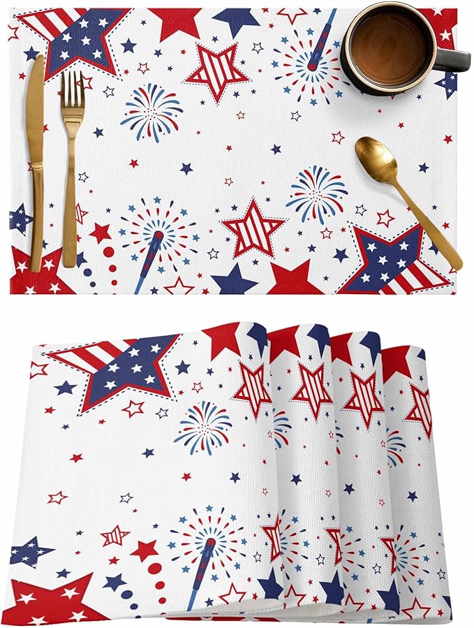 Amazon.com: 4th of July Placemats Set of 4, Patriotic American Stars ...
